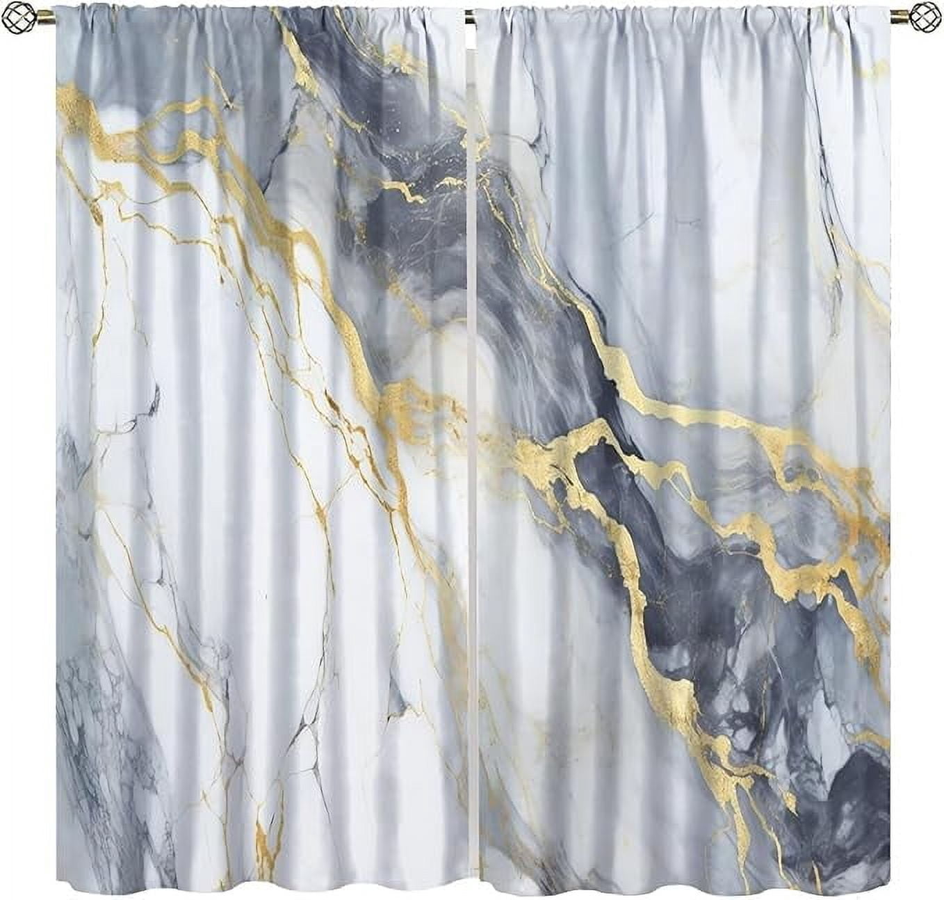 Marble Blackout Curtain, Modern Abstract Foil Texture White Grey Gold ...