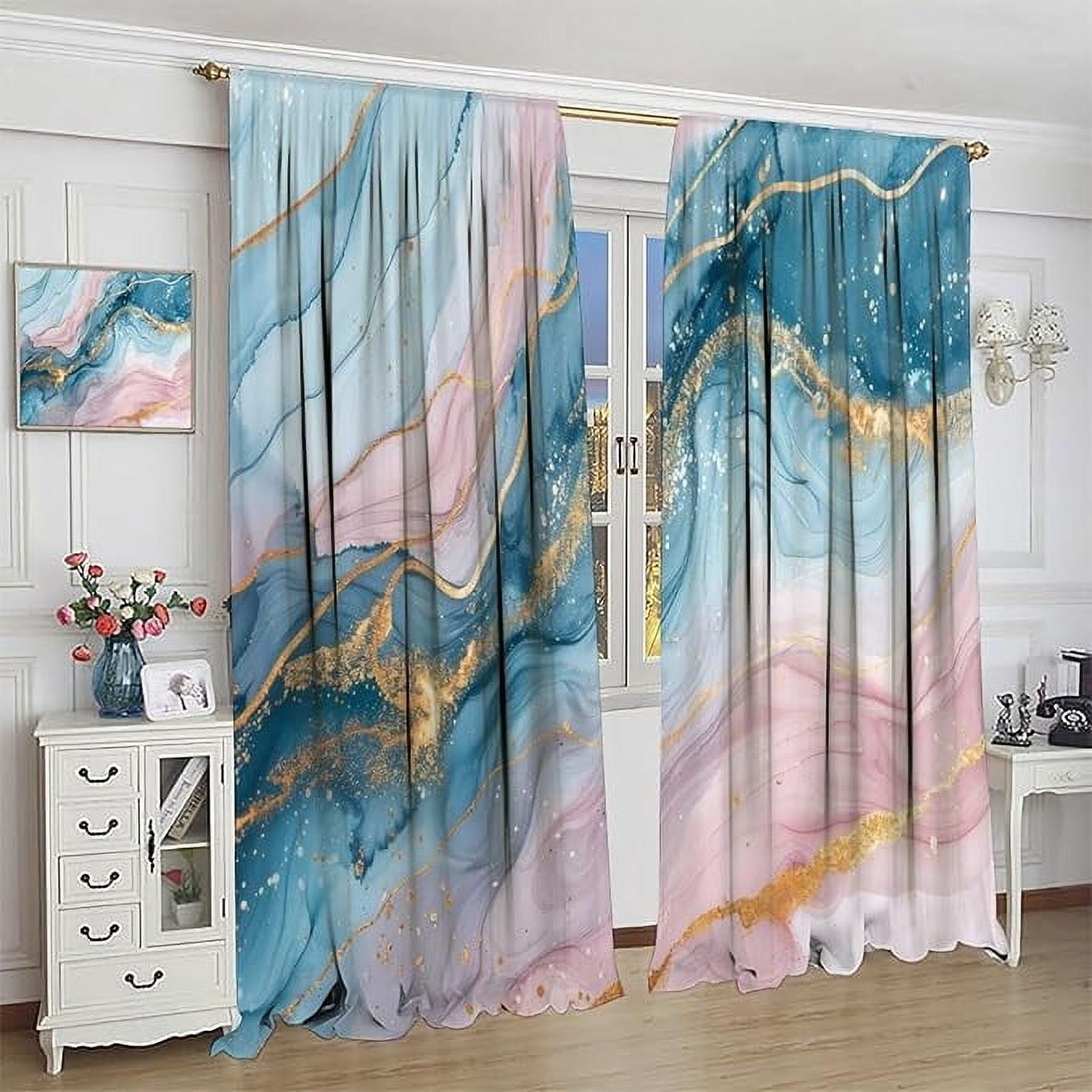 Marble Blackout Curtain For Office, Modern Luxury Foil Texture Pink ...
