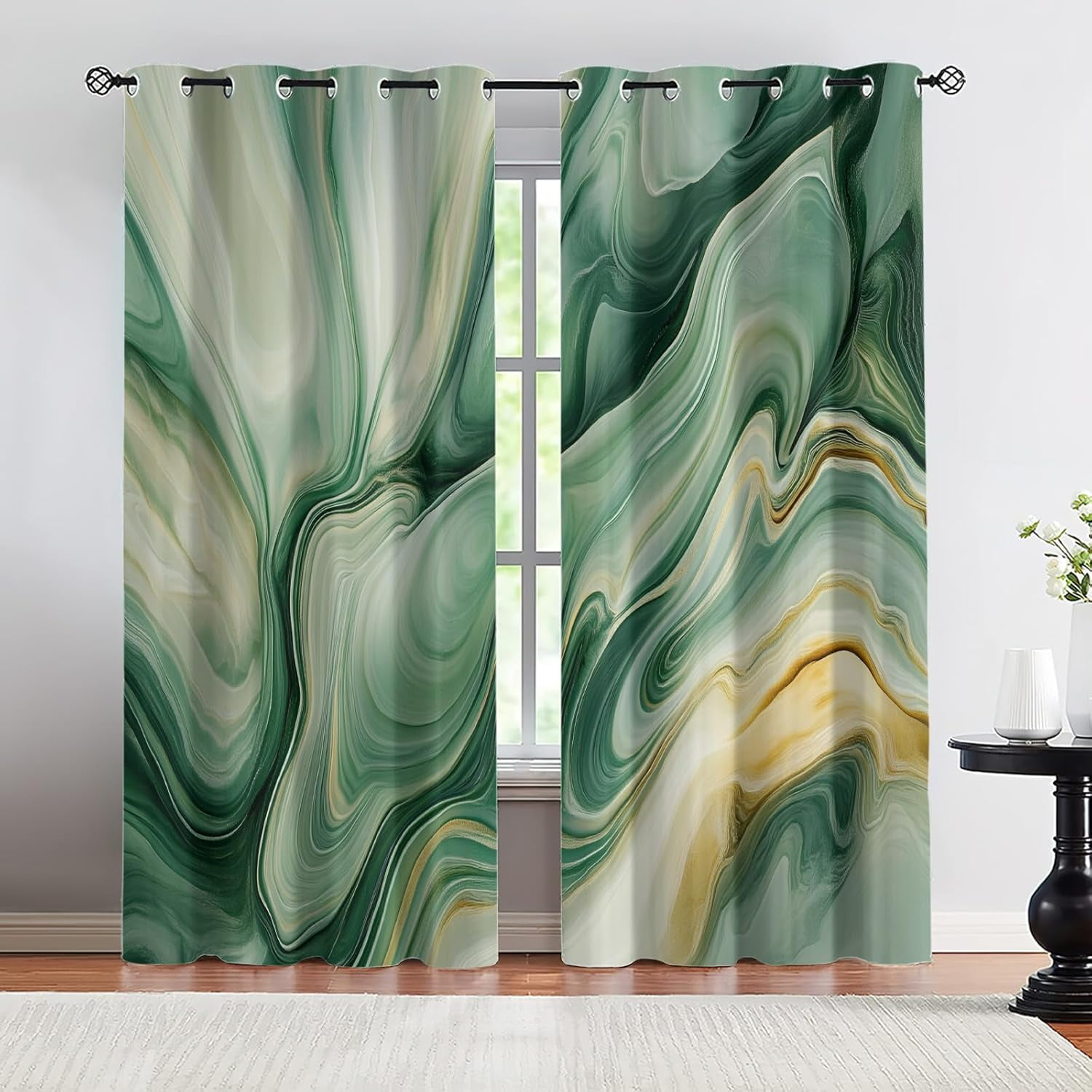 Marble Blackout Curtains for Girls Boys Home Decor, Emerald Green ...