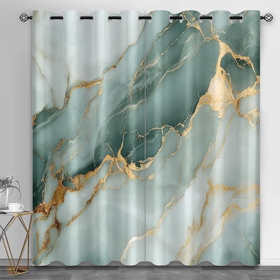 Marble Blackout Curtains For Girls Boys Home Decor, Olive Green Marble ...