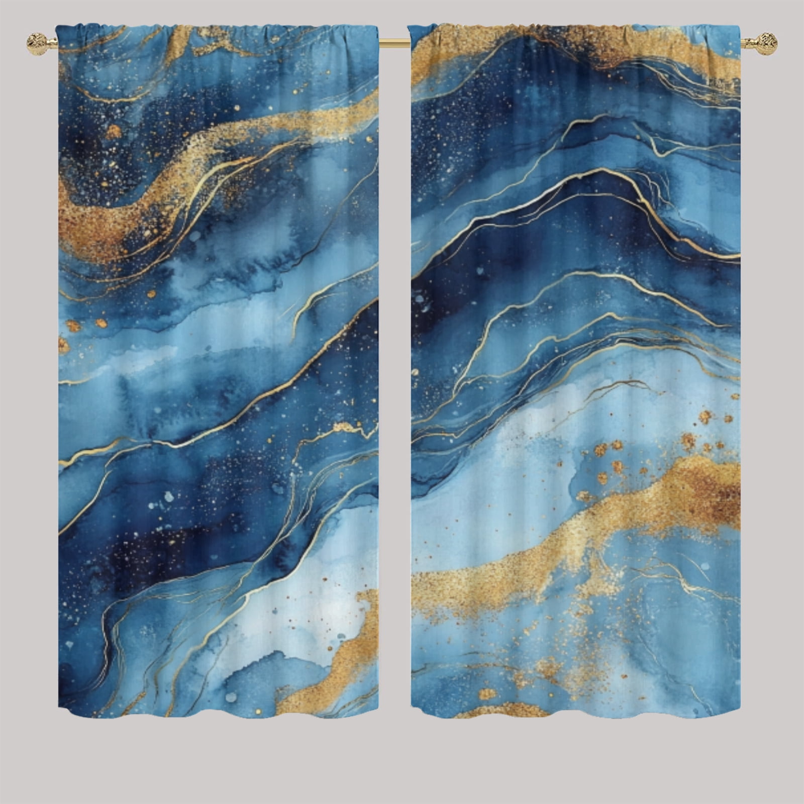 Marble Blackout Living Room Curtains Abstract Art Gold Foil Navy Blue Marble Thermal Insulated ...