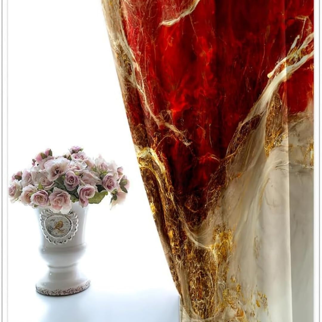 Marble Blackout Window Curtains, 42x84 Inch, 2 Panels, Red, Modern ...