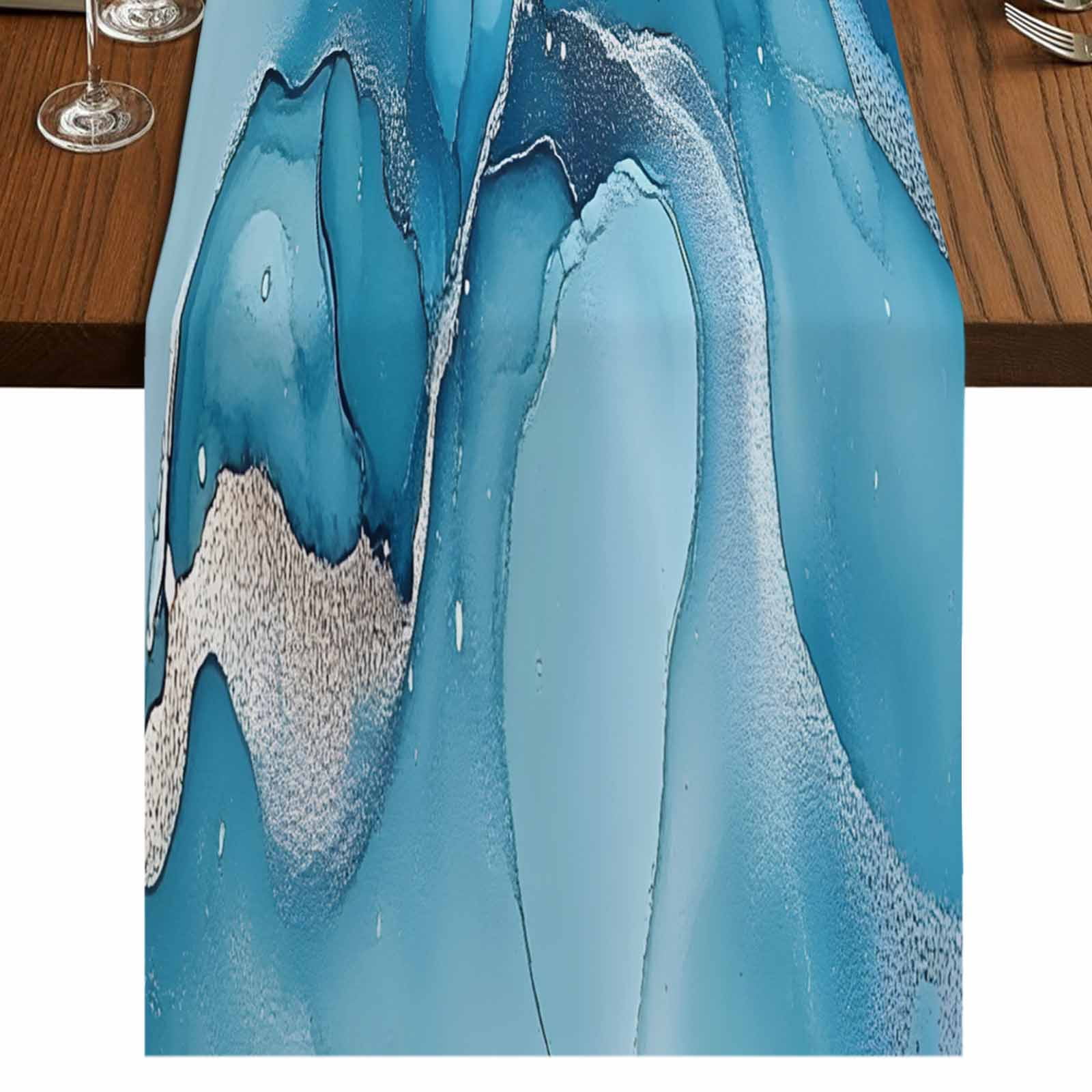 Marble Blue 120 Inch Table Runner, Modern Aesthetics Abstract ...