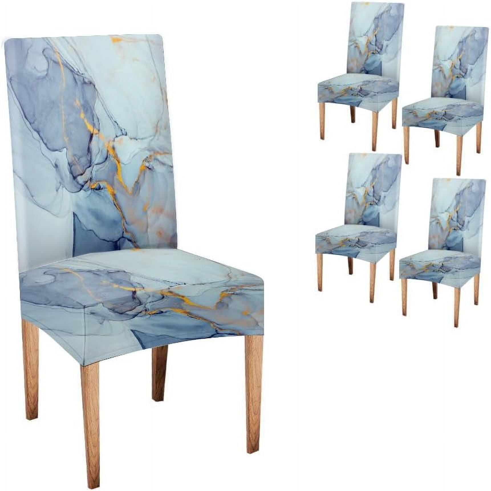 Marble Blue Abstract Printing Dining Chair Covers Set of 4,Stretch ...