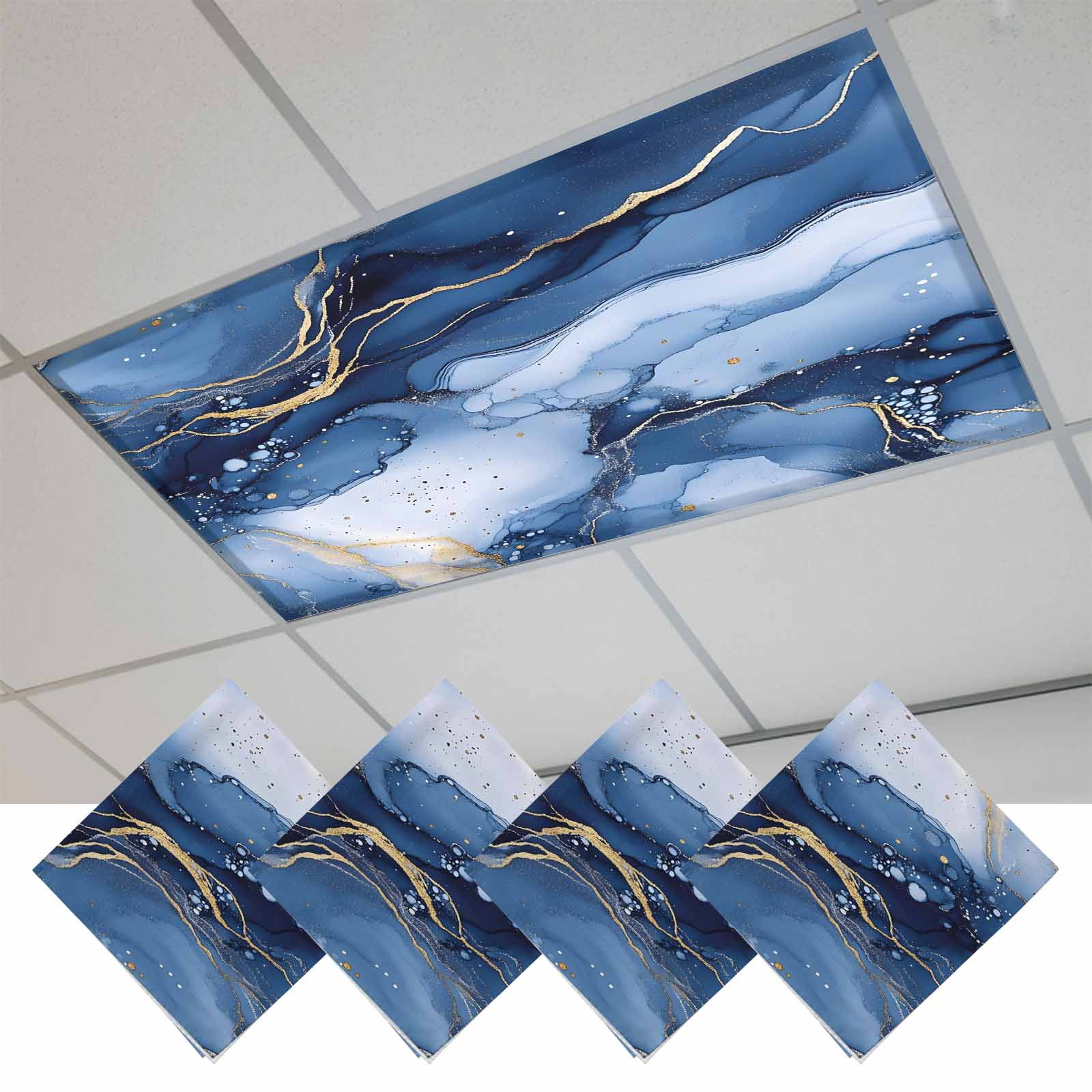 Marble Blue Fluorescent Light Covers, Modern Gradient Gold Waves Nature ...
