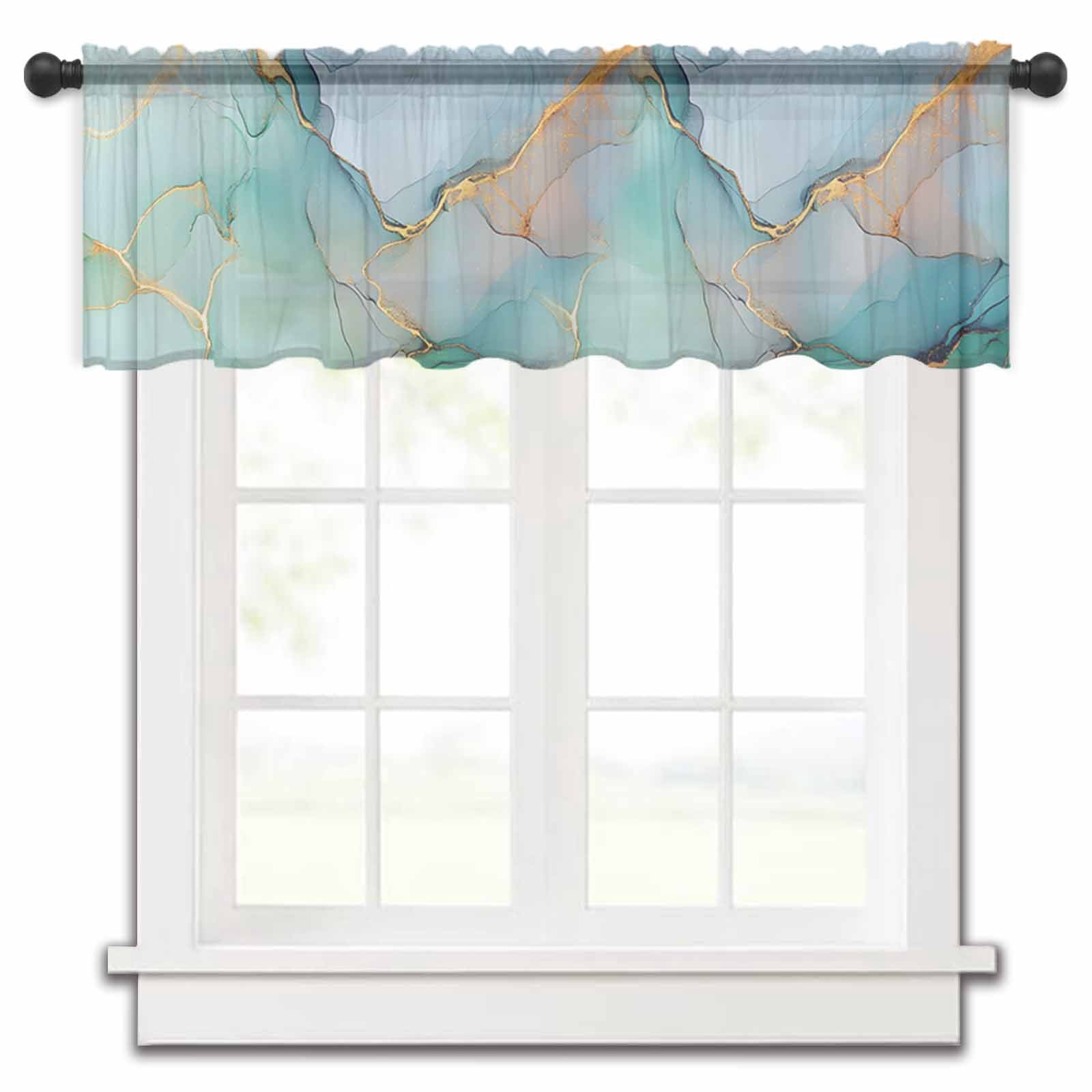 Marble Blue Green Valance Curtains for Kitchen/Living Room/Bathroom ...