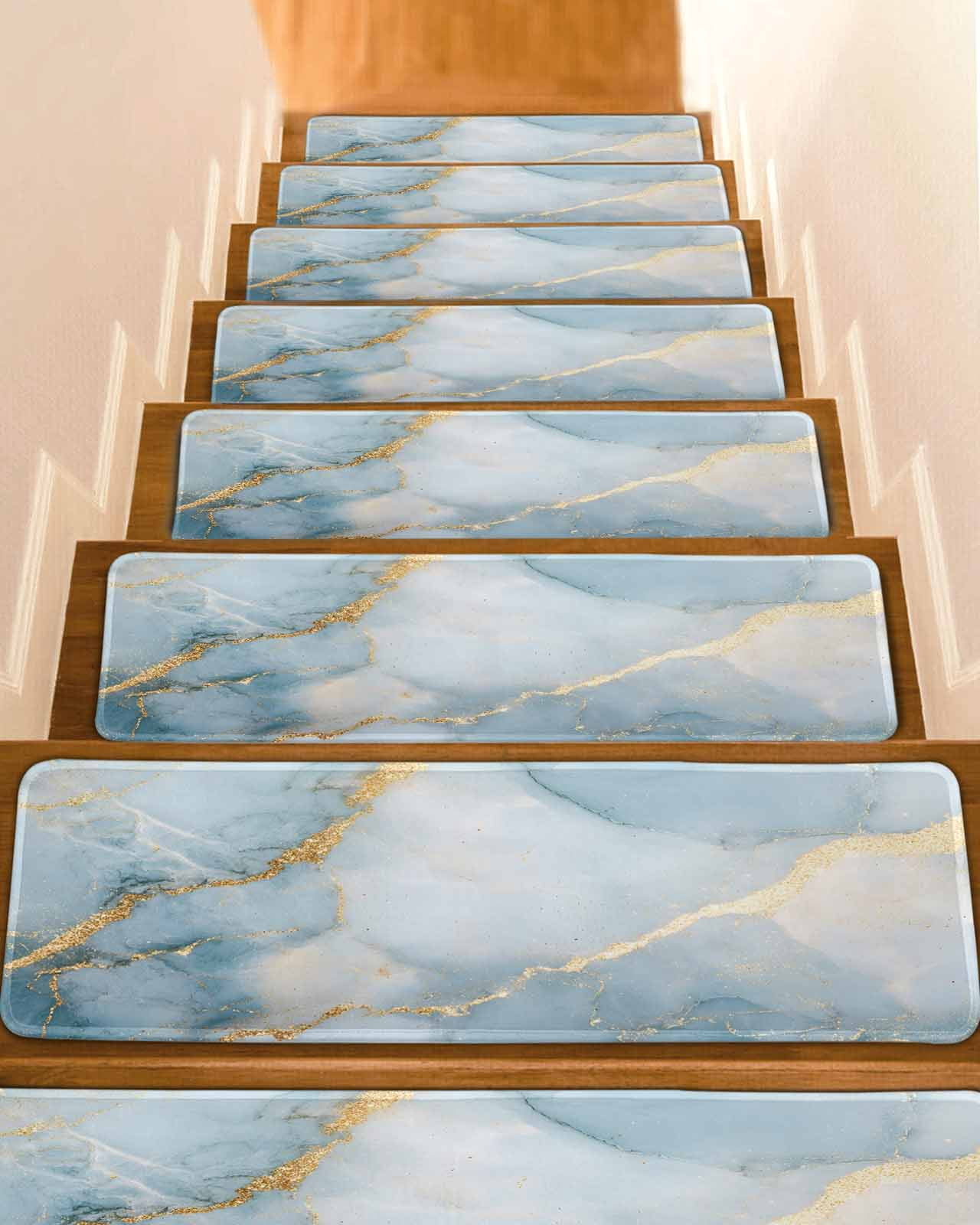 Marble Blue Non-Slip Stair Treads for Wooden Steps, 15 Pack-8x30in ...