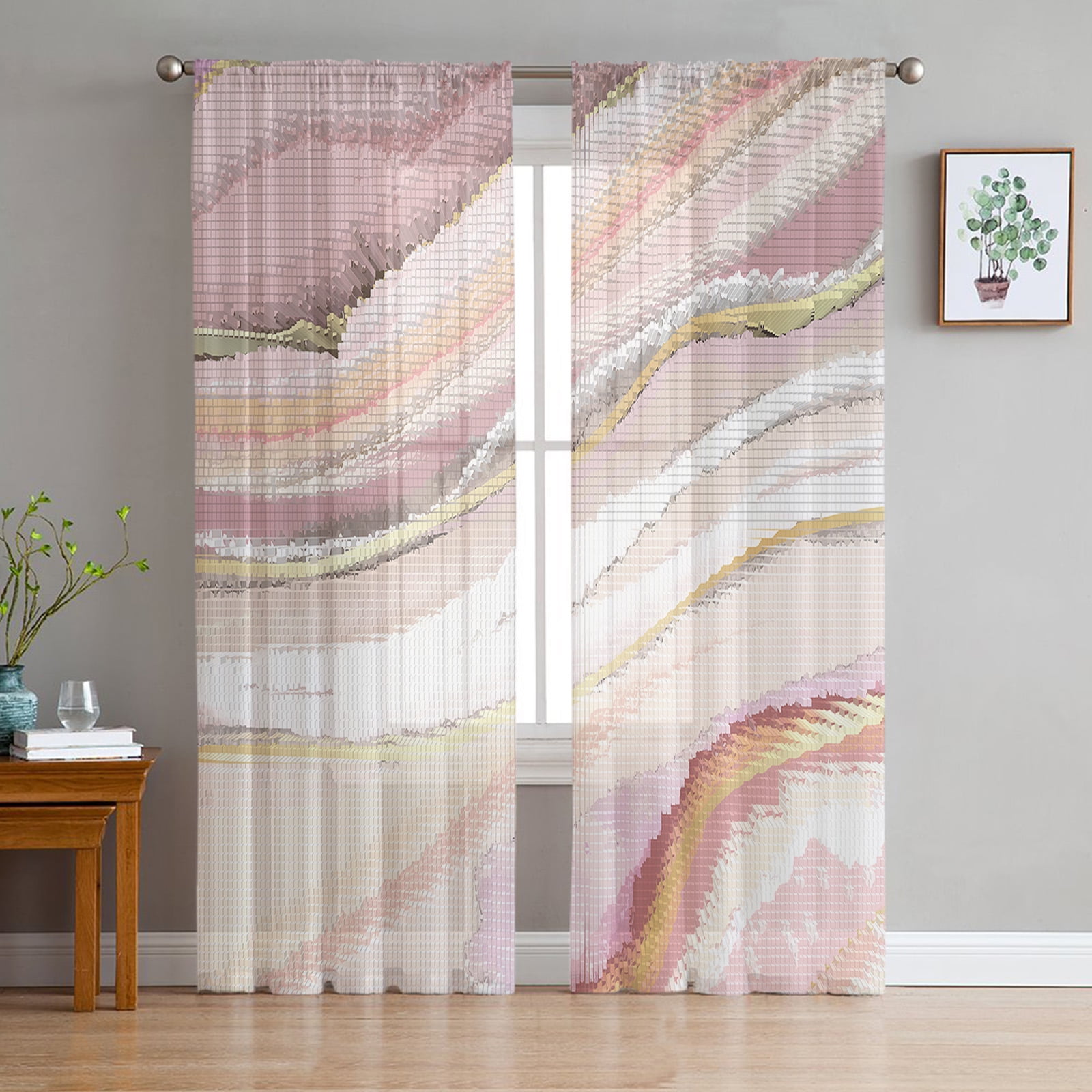 Marble Blue Ocean Curtains For Living Room Transparent Tulle Window ...