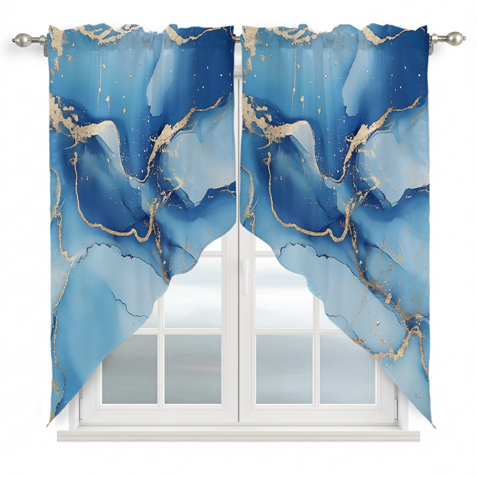 Marble Blue Swag Curtain Valance for Window 2 Panels Abstract Art Stone ...