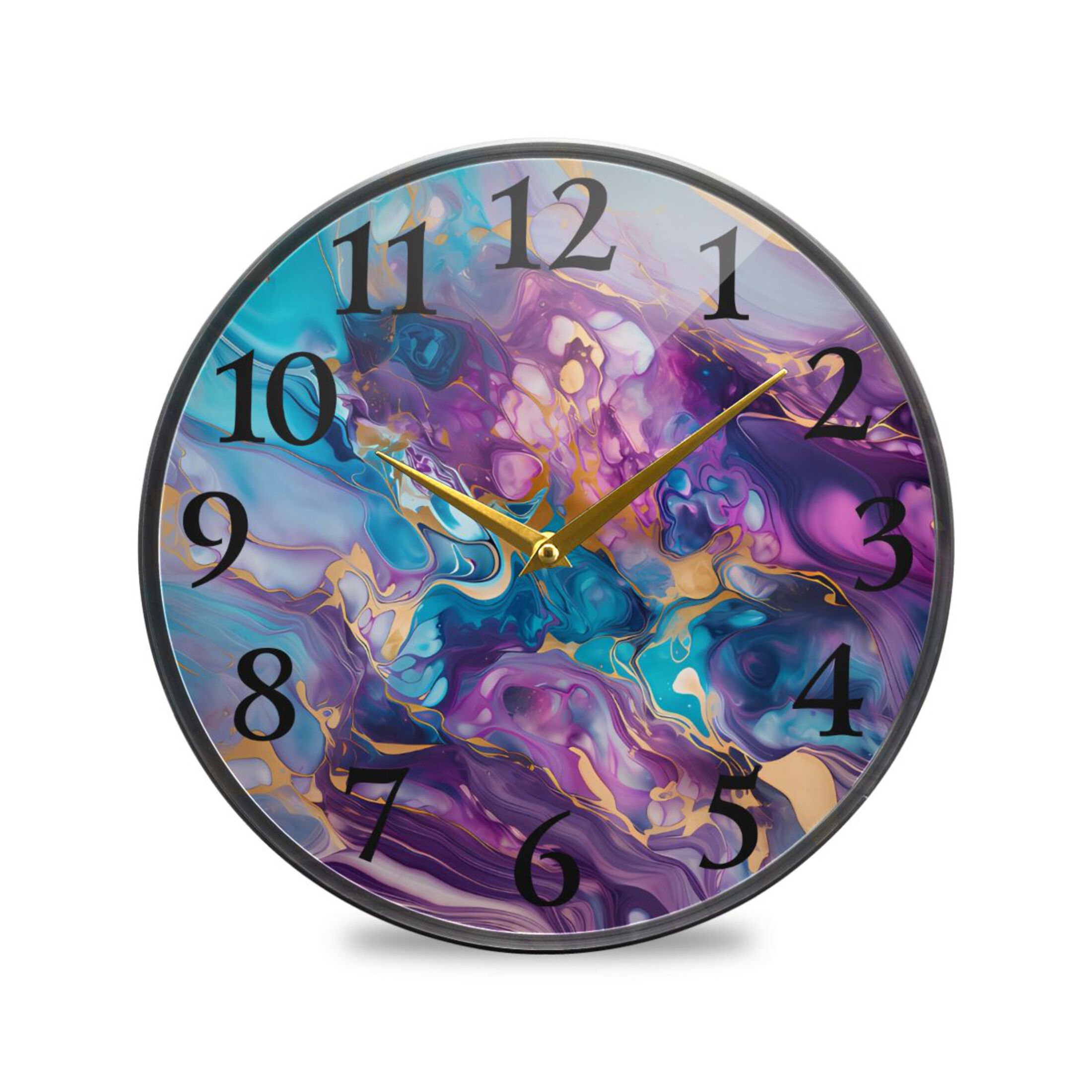 Marble Blue Wall Clocks Battery Operated 9.5 Inch Round Clock Acrylic ...