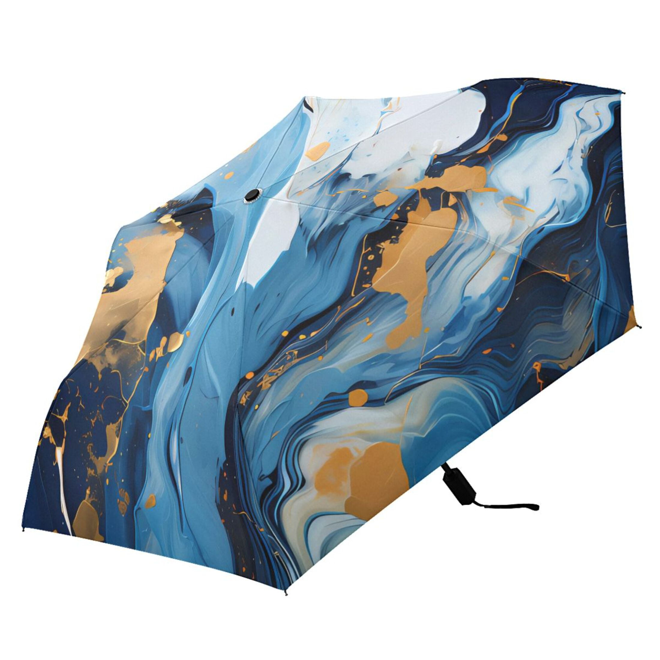 Marble Blue and Gold Compact Folding Umbrella for Rain Windproof Travel ...