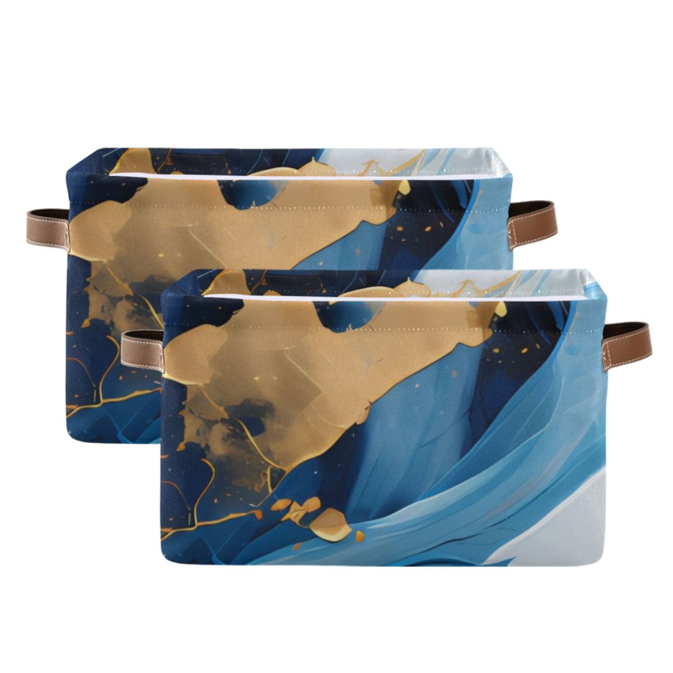 Marble Blue and Gold Storage Basket Large Foldable Storage Bin Laundry ...