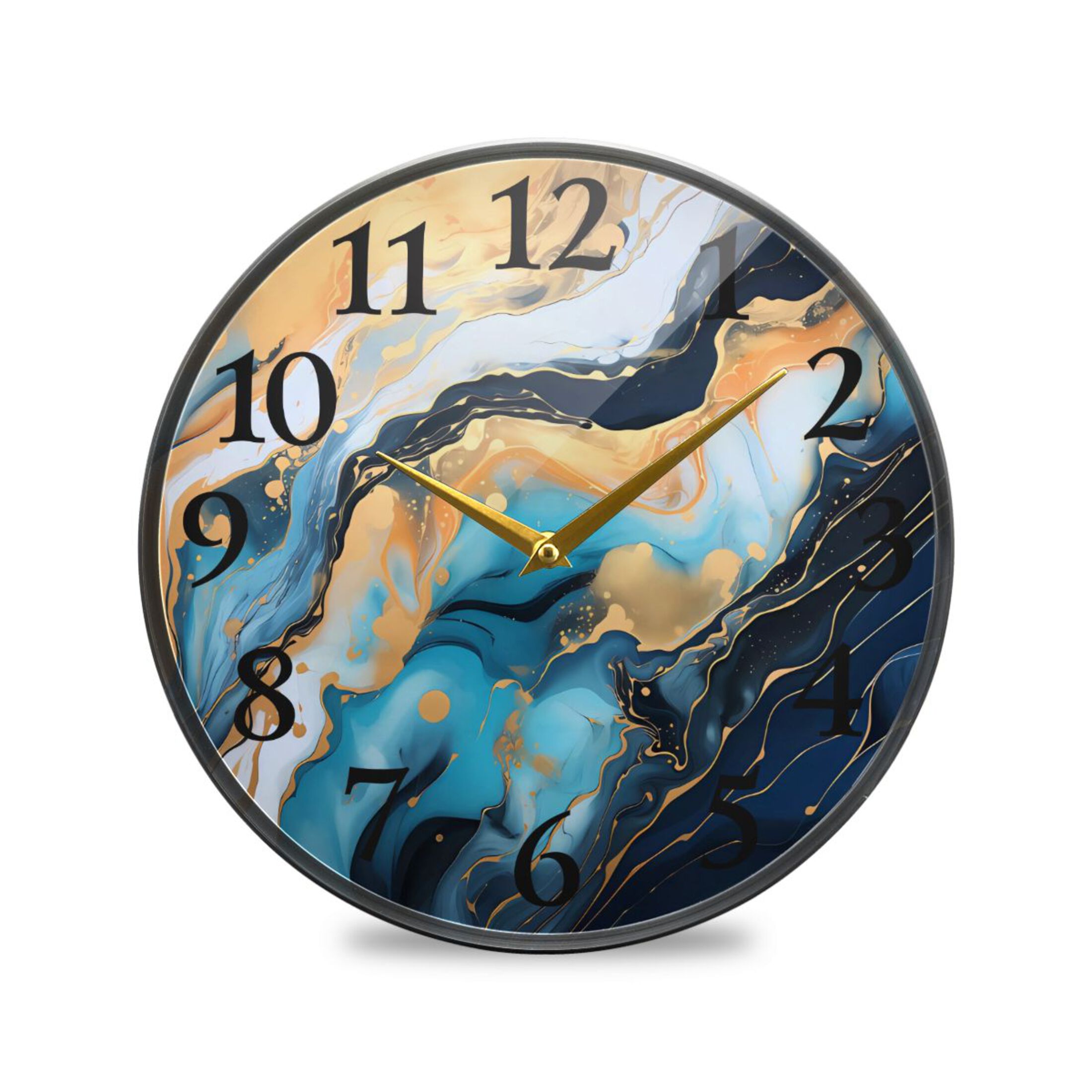 Marble Blue and Golden Wall Clocks Battery Operated 9.5 Inch Round ...
