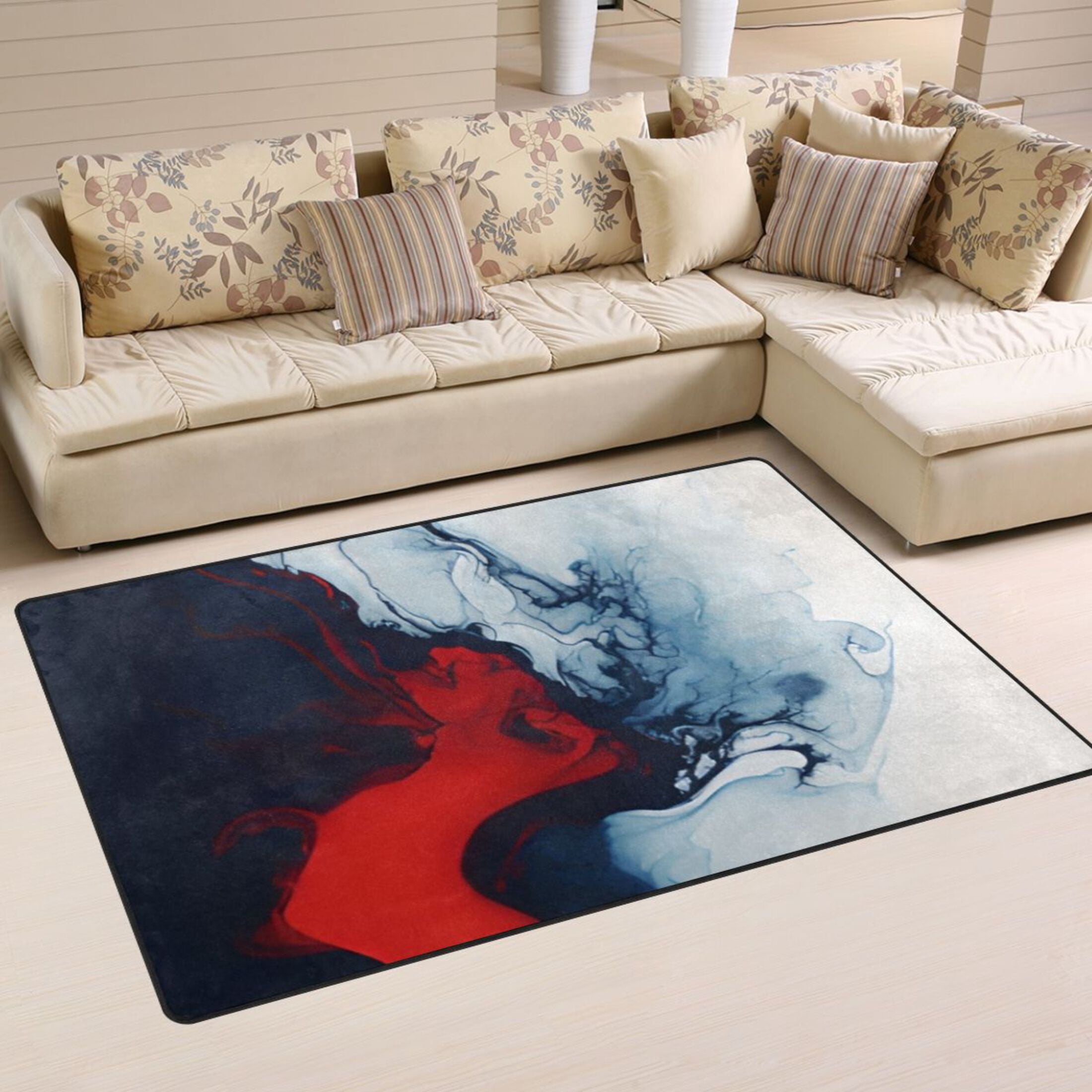 Marble Blue and Red Area Floor Mats Non-Slip Rugs Soft Doormat 60 x 39 ...