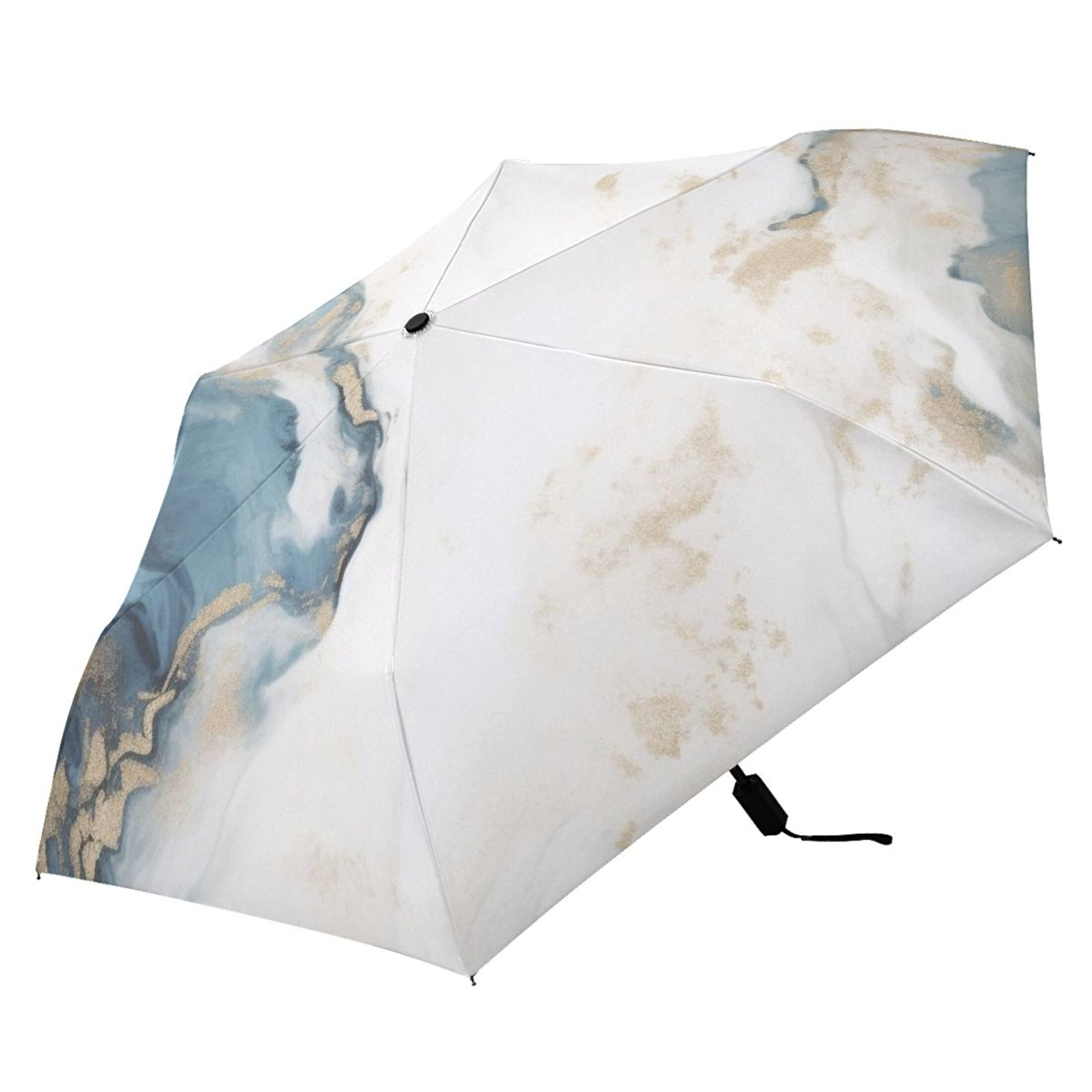 Marble Blue and White Compact Folding Umbrella for Rain Windproof ...