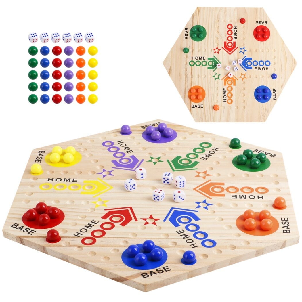 Marble Board Game, Double-Sided Wooden Board Game, Colorful Wahoo ...