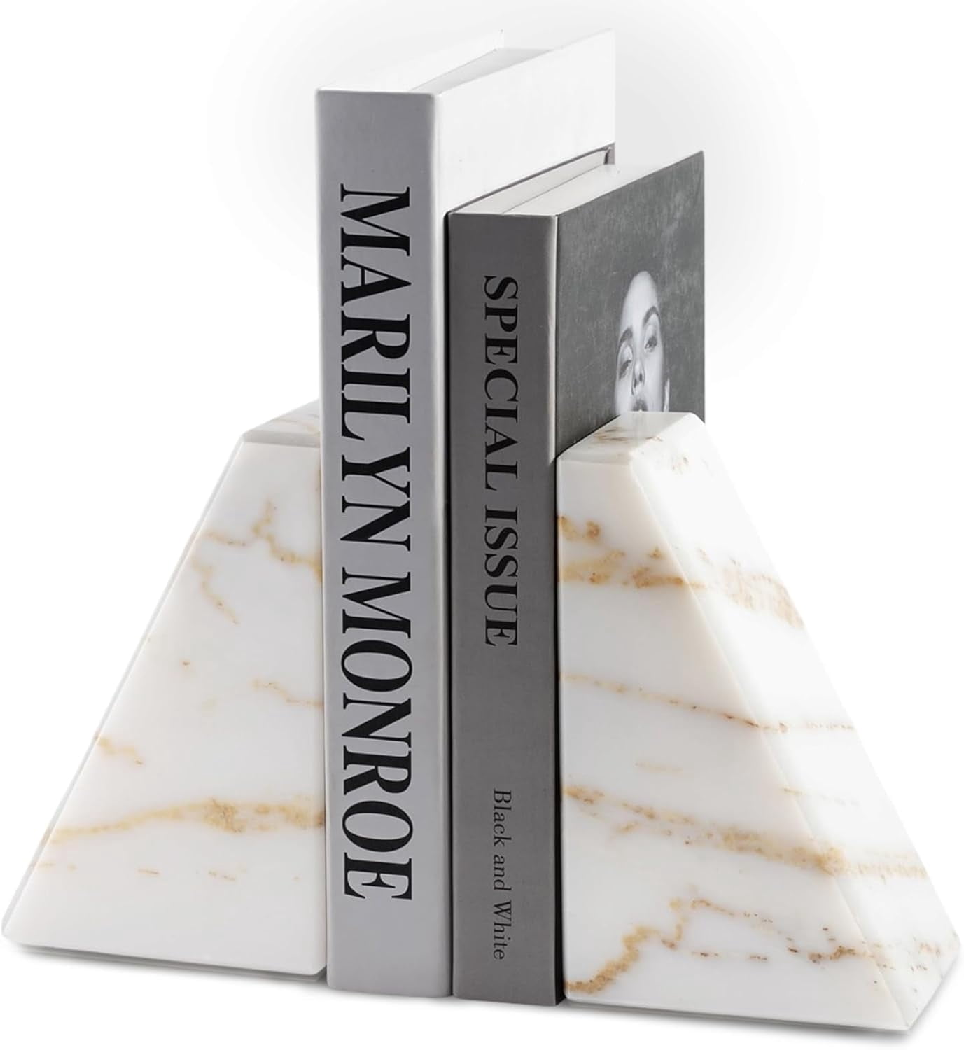 Marble Bookends for Heavy Books, Calacatta Decorative Book Ends for ...