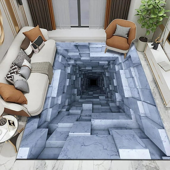 Marble Brick Bottomless Hole Area Rug For Living Room 3D Trap Optical ...