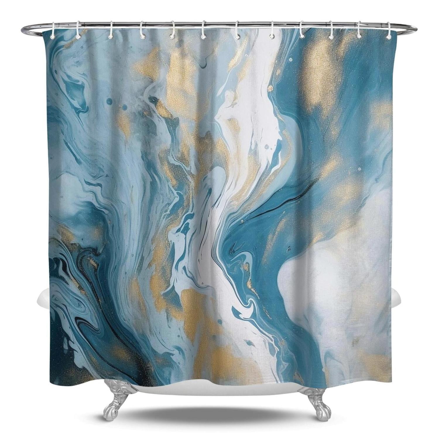 Marble Bule and Gold Shower Curtains, Farmhouse Shower Curtains for ...