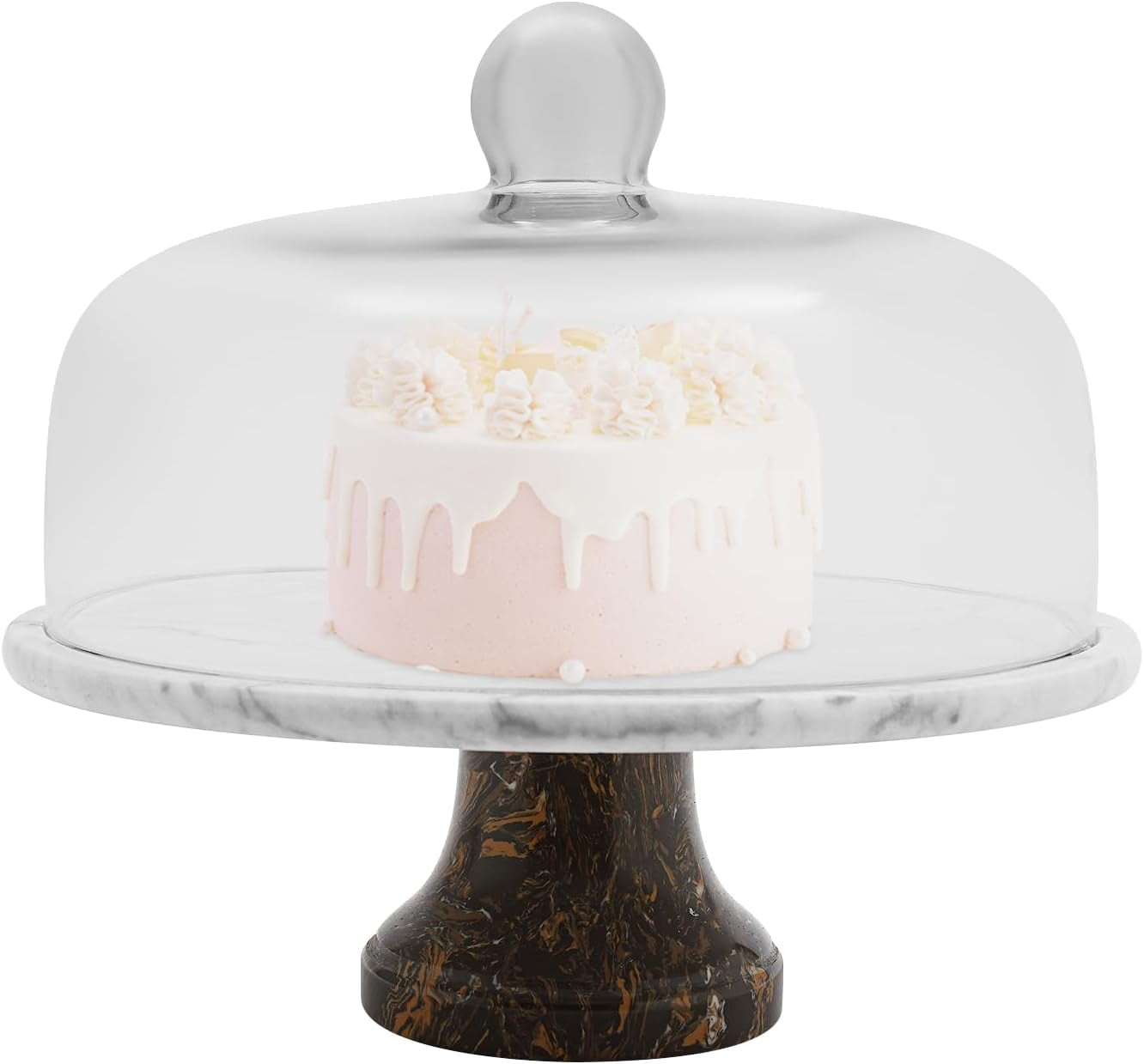 Marble Cake Stand with Dome Lid, 11.8In Diameter Groove Design 44LBS ...