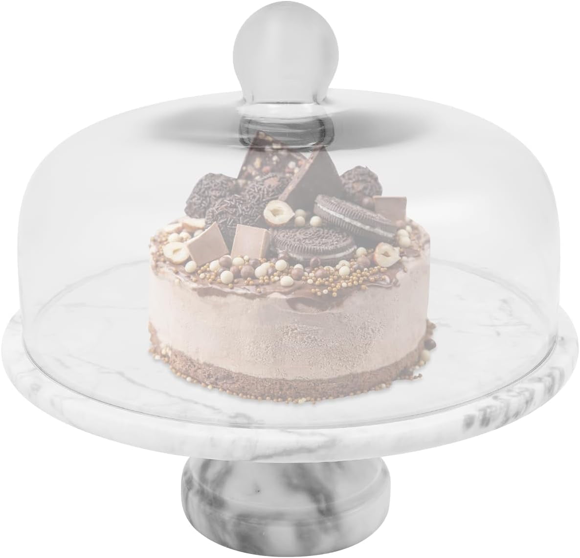 Marble Cake Stand with Lid, Glass Cake Dome Lid Cover, Cake Saver ...