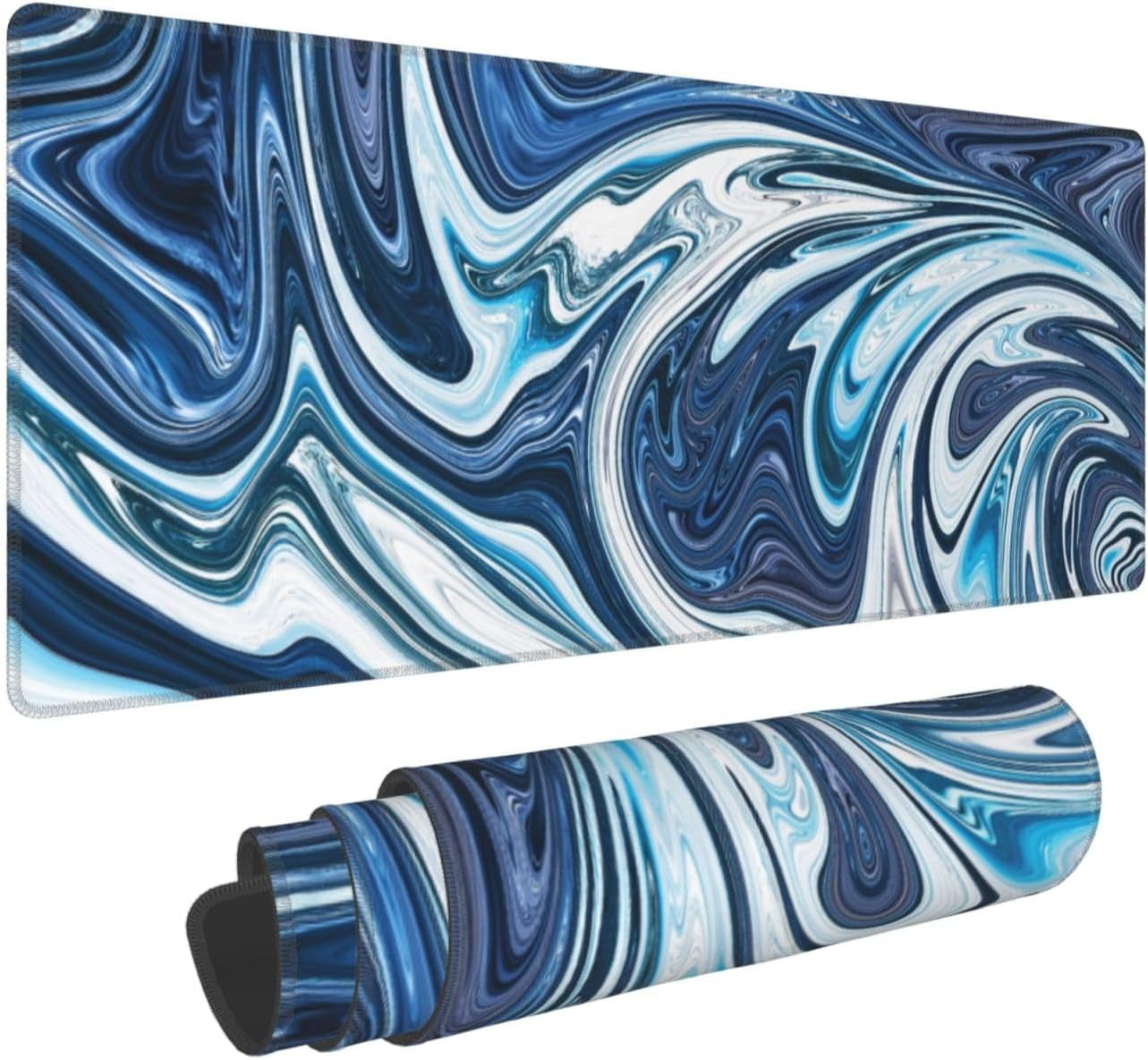 Marble Camo Fluid Mouse Pad Extended Cool Liquid Blue and White Gaming ...