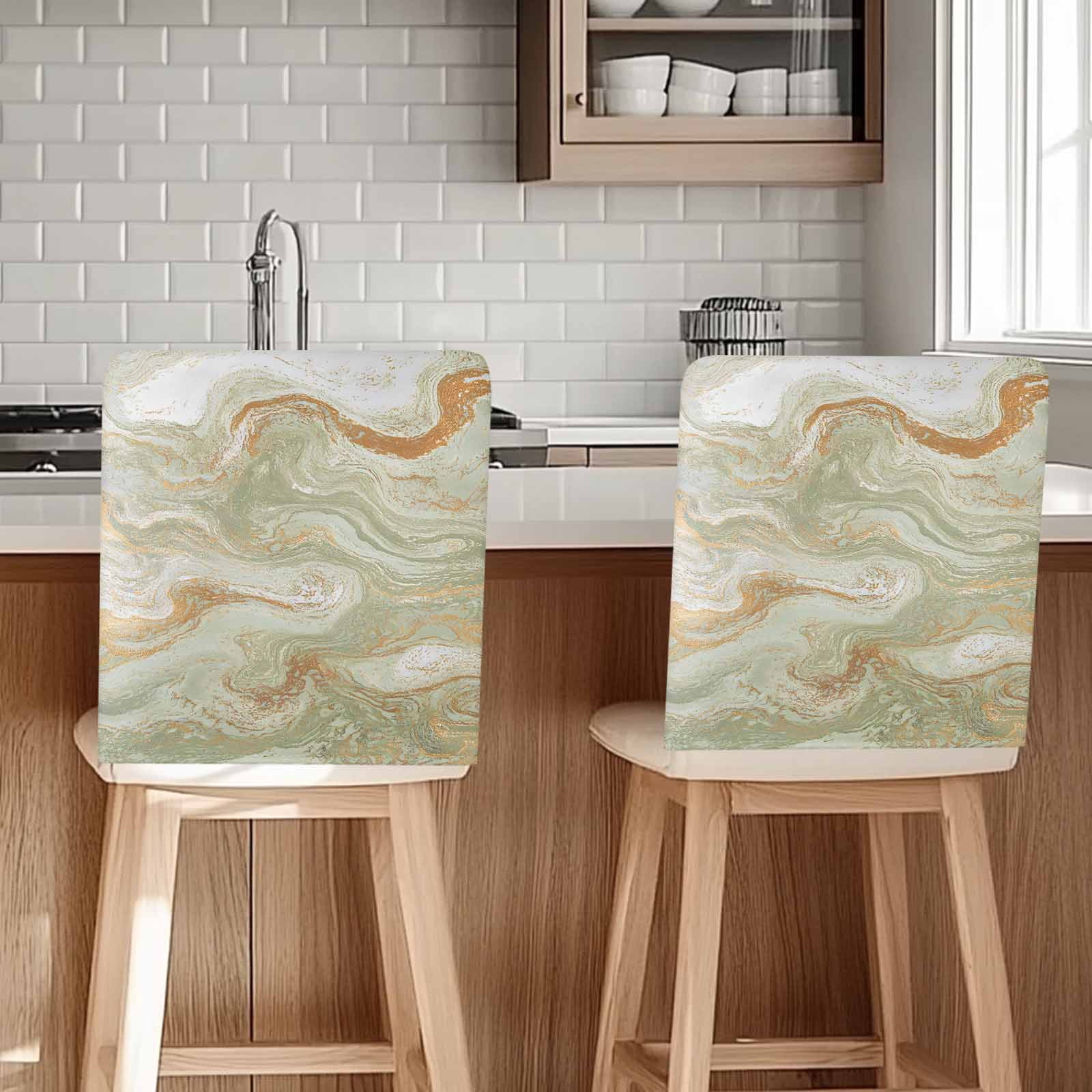 Marble Chair Covers Set of 8 Abstract Fluid Art Green Brown Marble ...