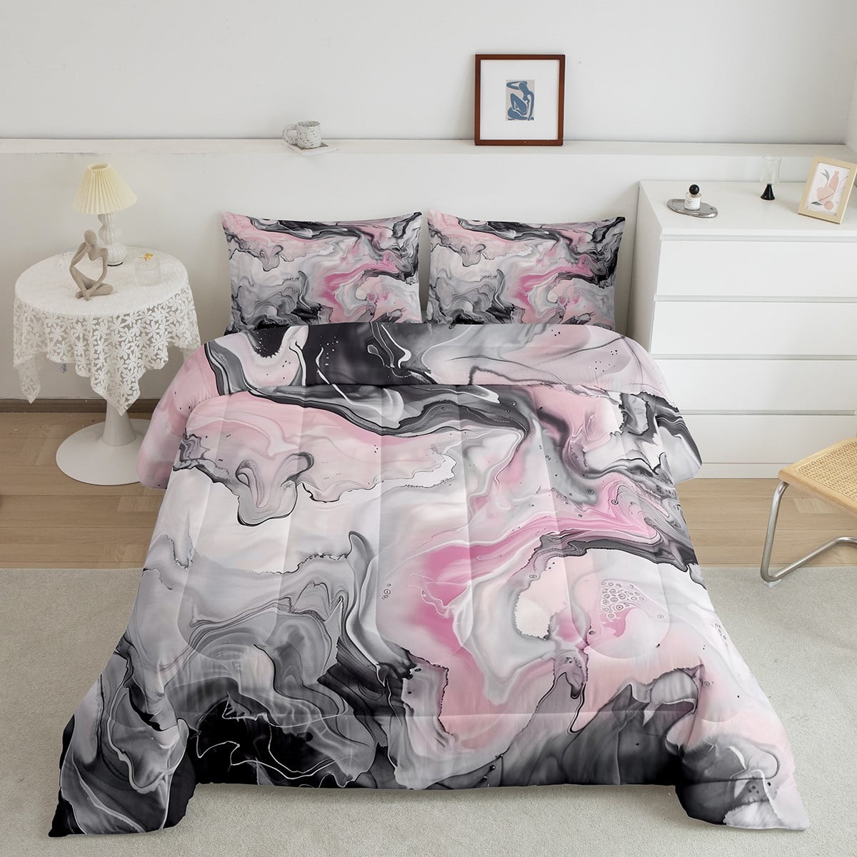 Marble Comforter Set Stone Pattern Quilt Retro Artwork Style Bedding ...