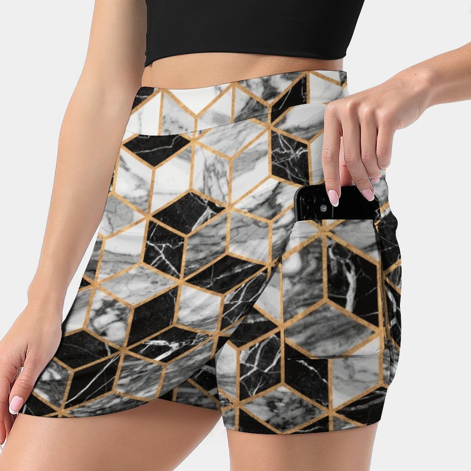 Marble Cubes - Black And White Trending Fashion Skirt Summer Printed Women Sport Skirts Double ...