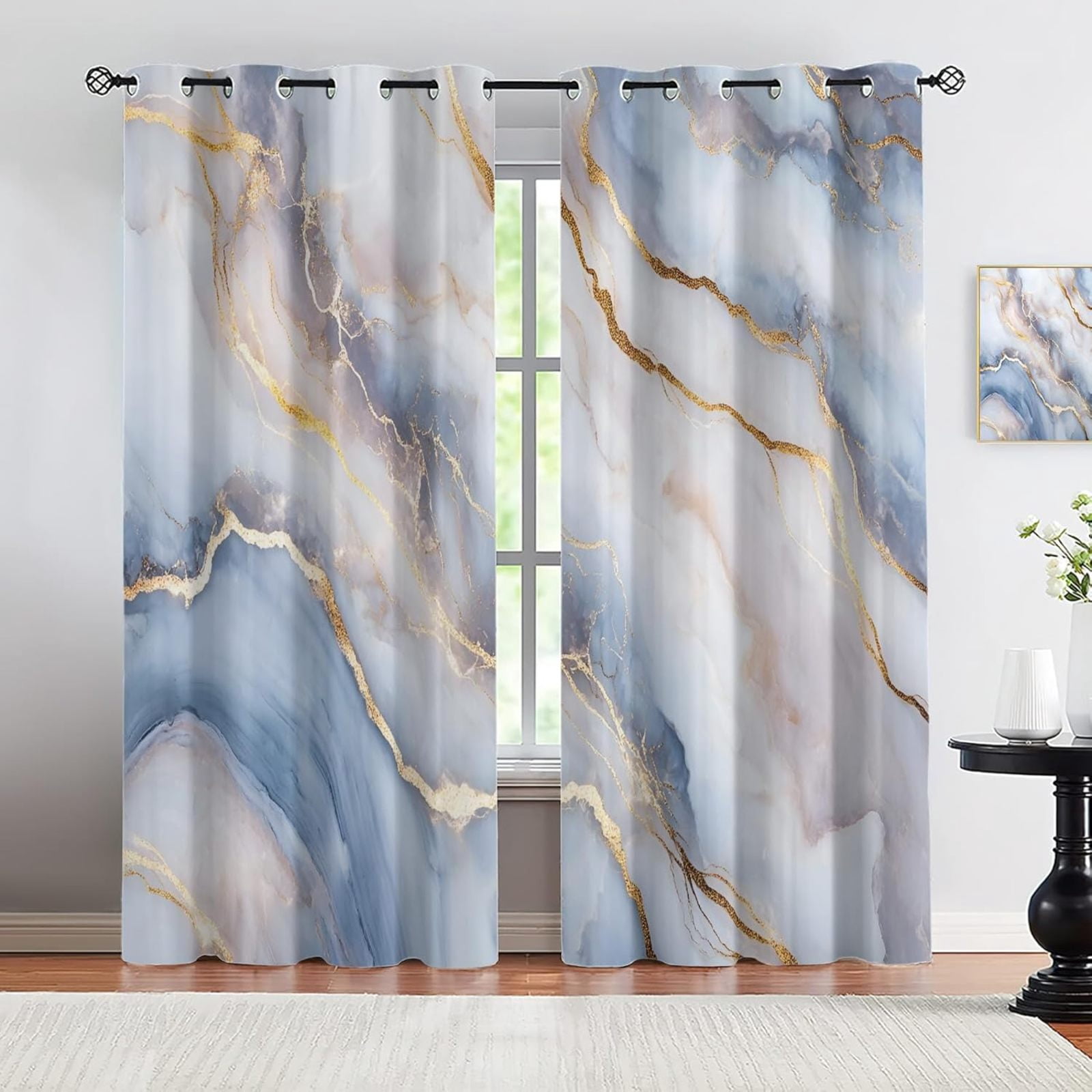 Marble Curtain, Abstract Gold Crack Blackout Curtain For Living Room ...