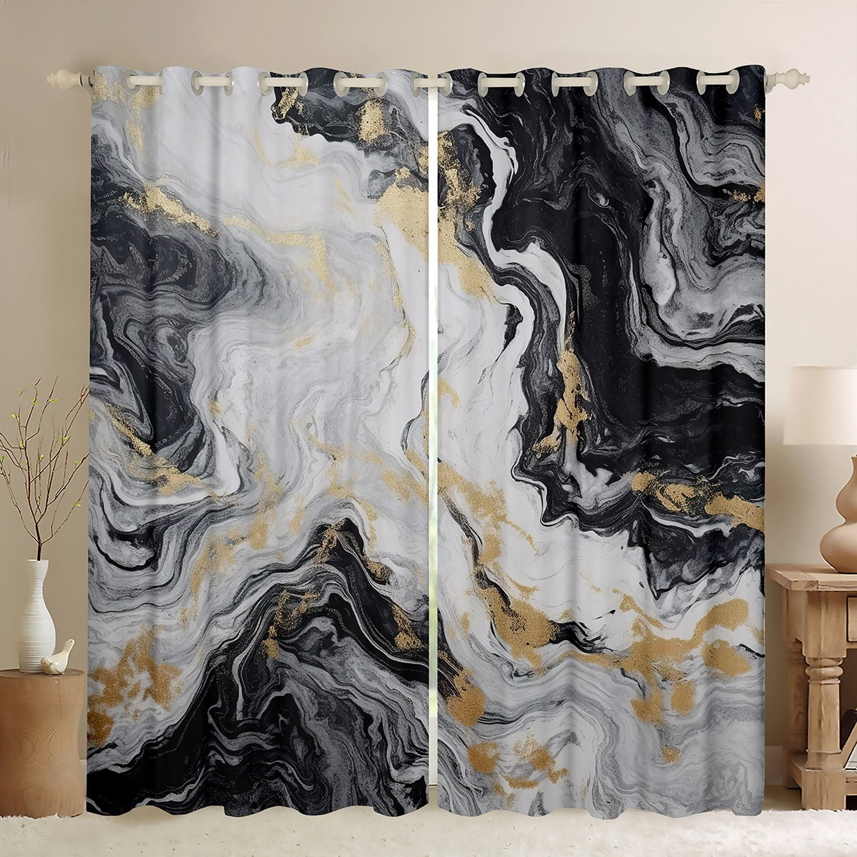 Marble Curtains 42"Wx84"L Ink Fluid 30%-50% Blackout Curtains Modern ...