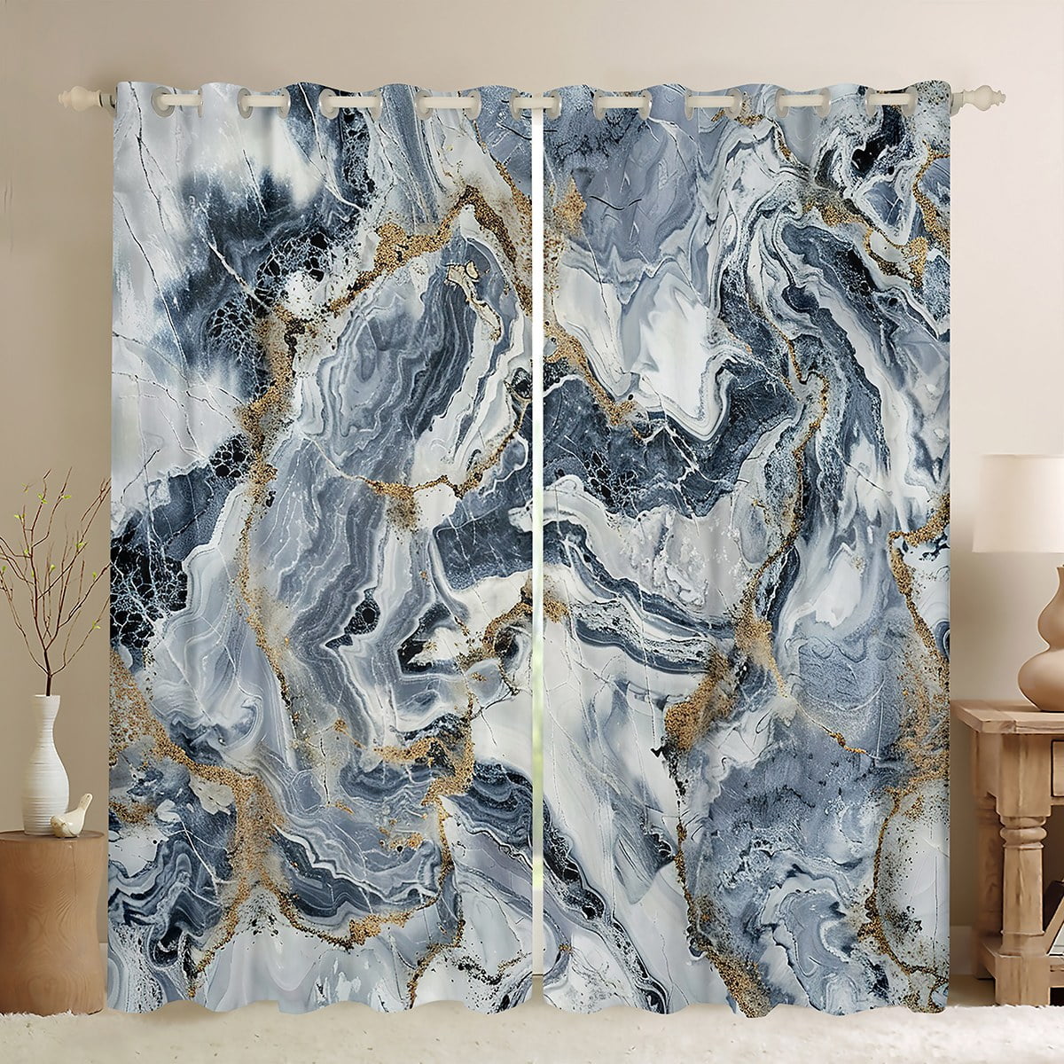 Marble Curtains 42"Wx84"L Ink Fluid 30%-50% Blackout Curtains Modern ...