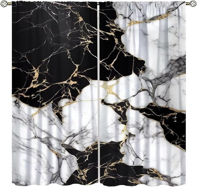 Marble Curtains For Bedroom, Modern Luxury Abstract Art Black White ...