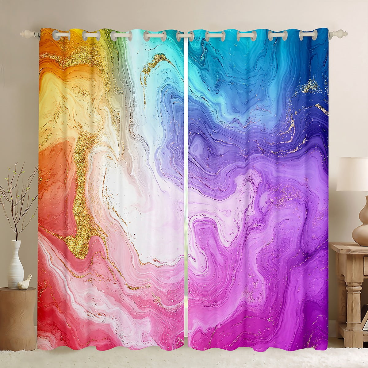 Marble Curtains & Drapes 38"Wx45"L 2 Panels Stone Pattern Fluid ...