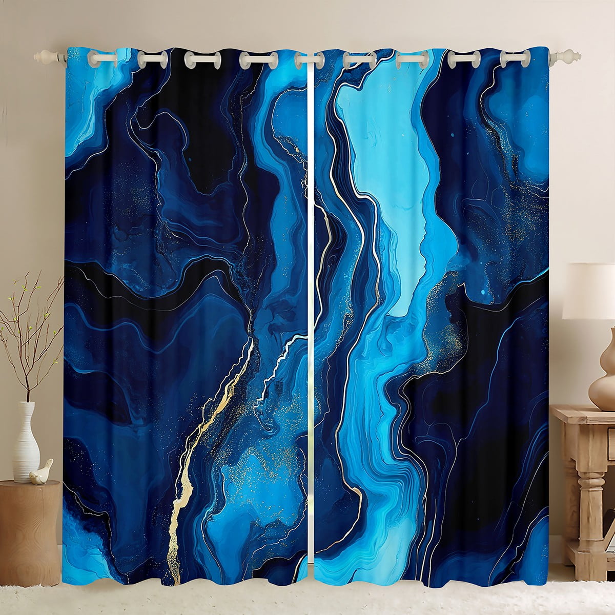 Marble Curtains & Drapes Blue Stone Pattern Curtains 42"Wx63"L 2 Panels ...