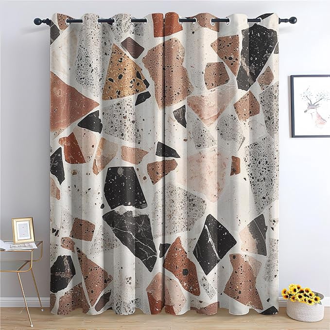 Marble Curtains Set, Stone Marble Texture Blackout Curtains For Living ...