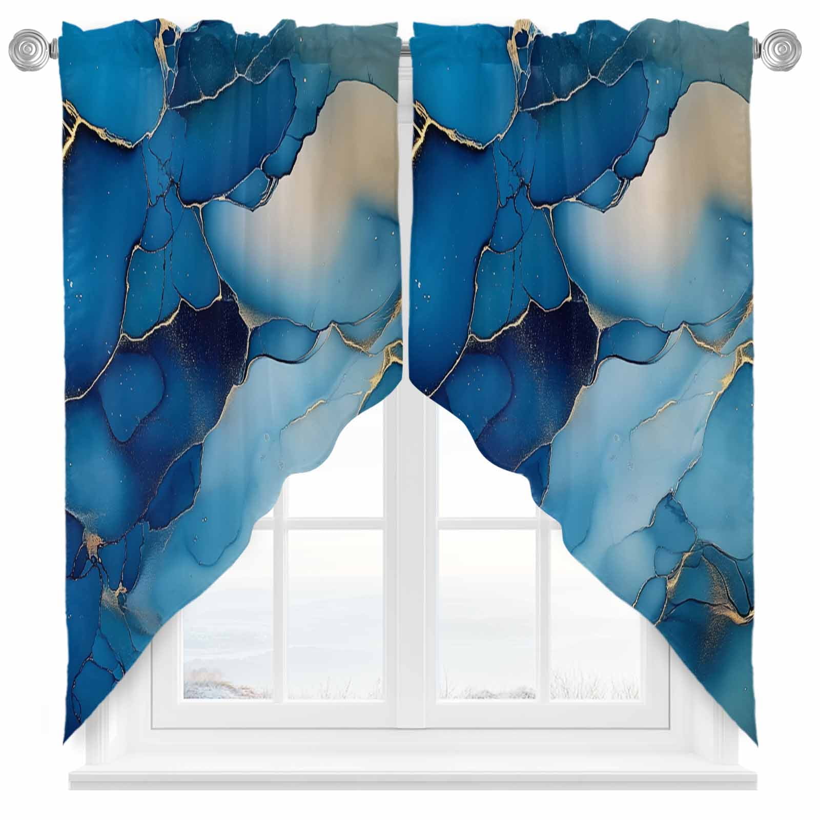 Marble Dark Swag Curtain Valance for Windows, Blue Abstract Stone ...