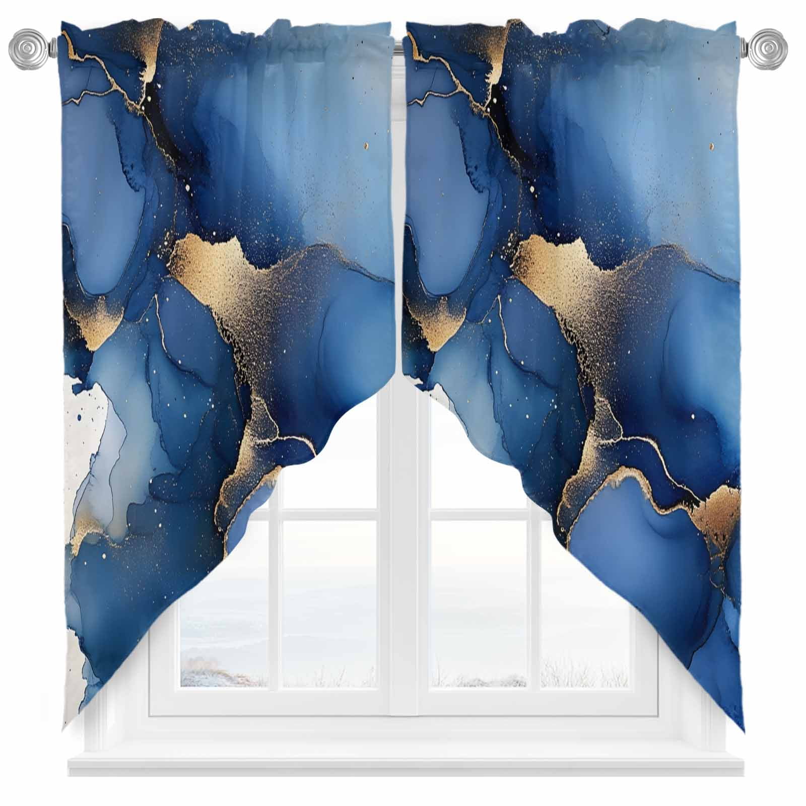 Marble Dark Swag Valances for Windows 2 Pack Blue Abstract Stone ...