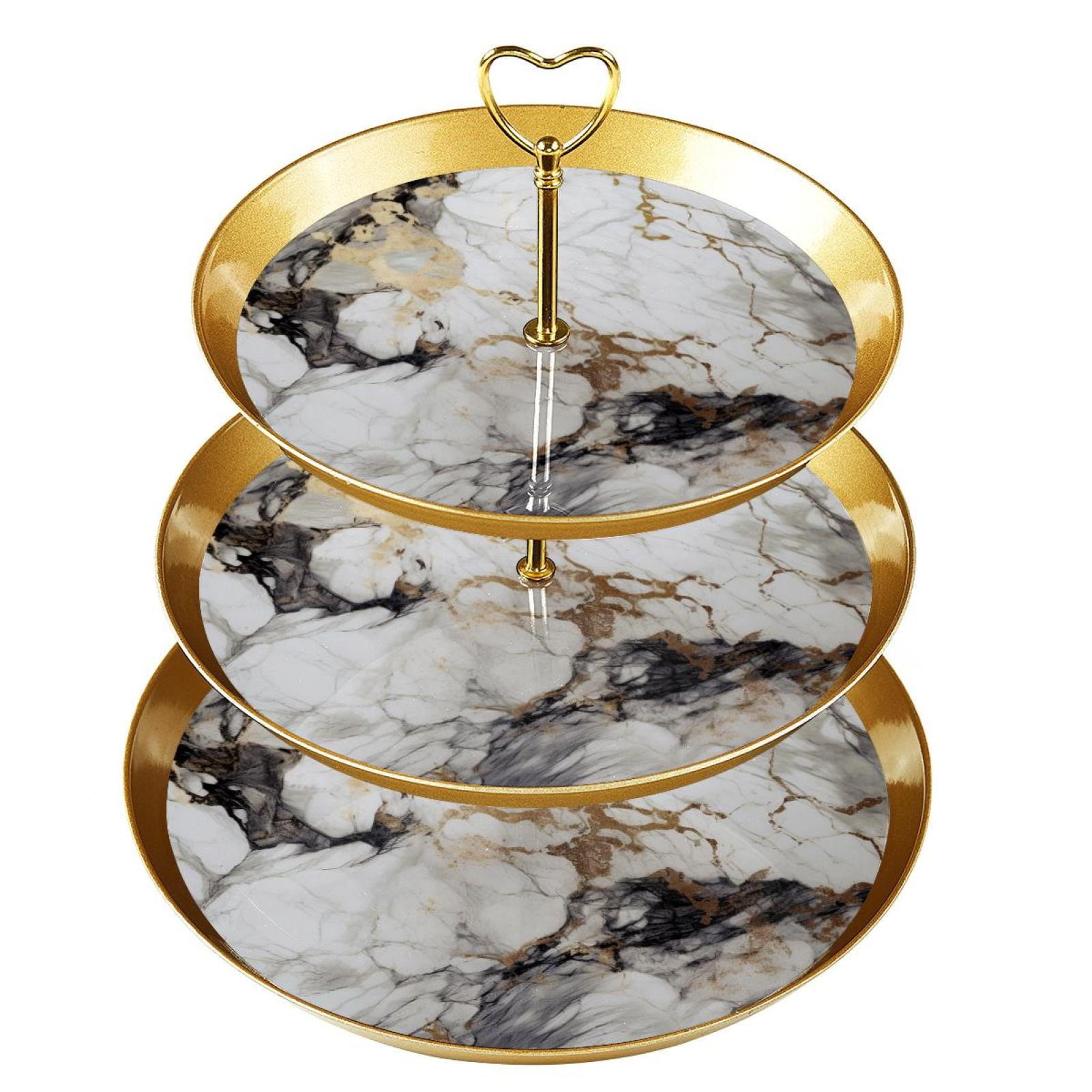 Marble Decorative Dessert Table Plastic Tray with Iron Pillars - 32cm ...