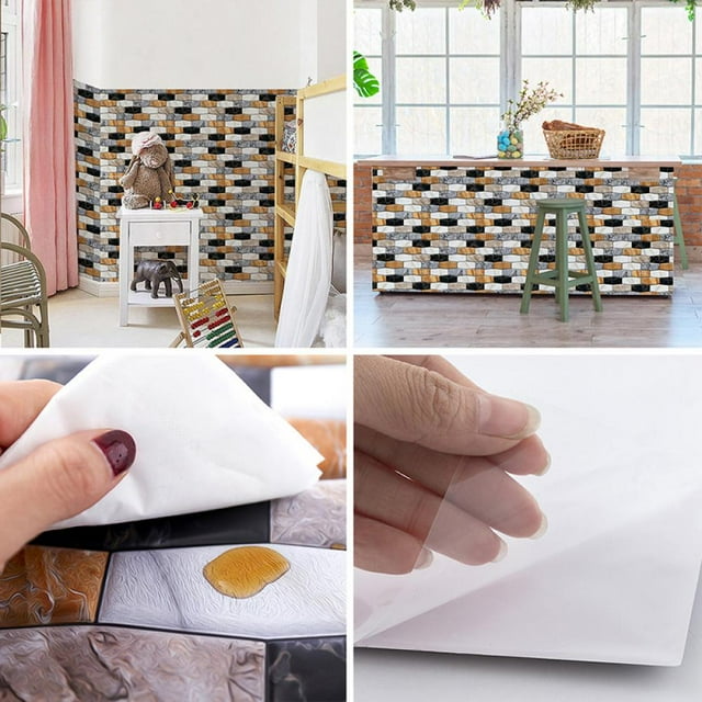 Marble Decorative Wallpaper Peel and Stick PVC 3D Tile Wall Stickers 10 ...