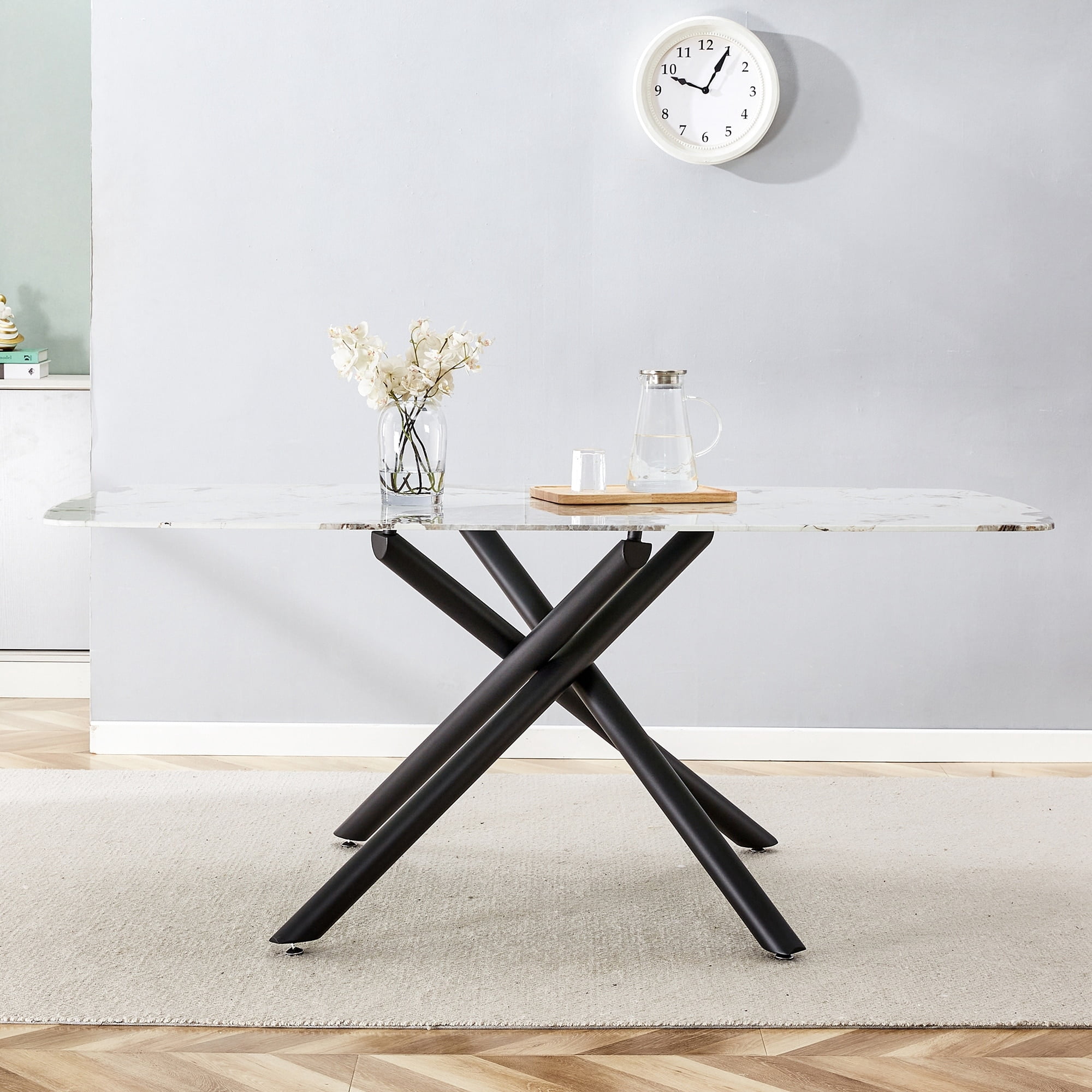Marble Dining Table,Artificial Marble Countertop,Metal legs Black ...