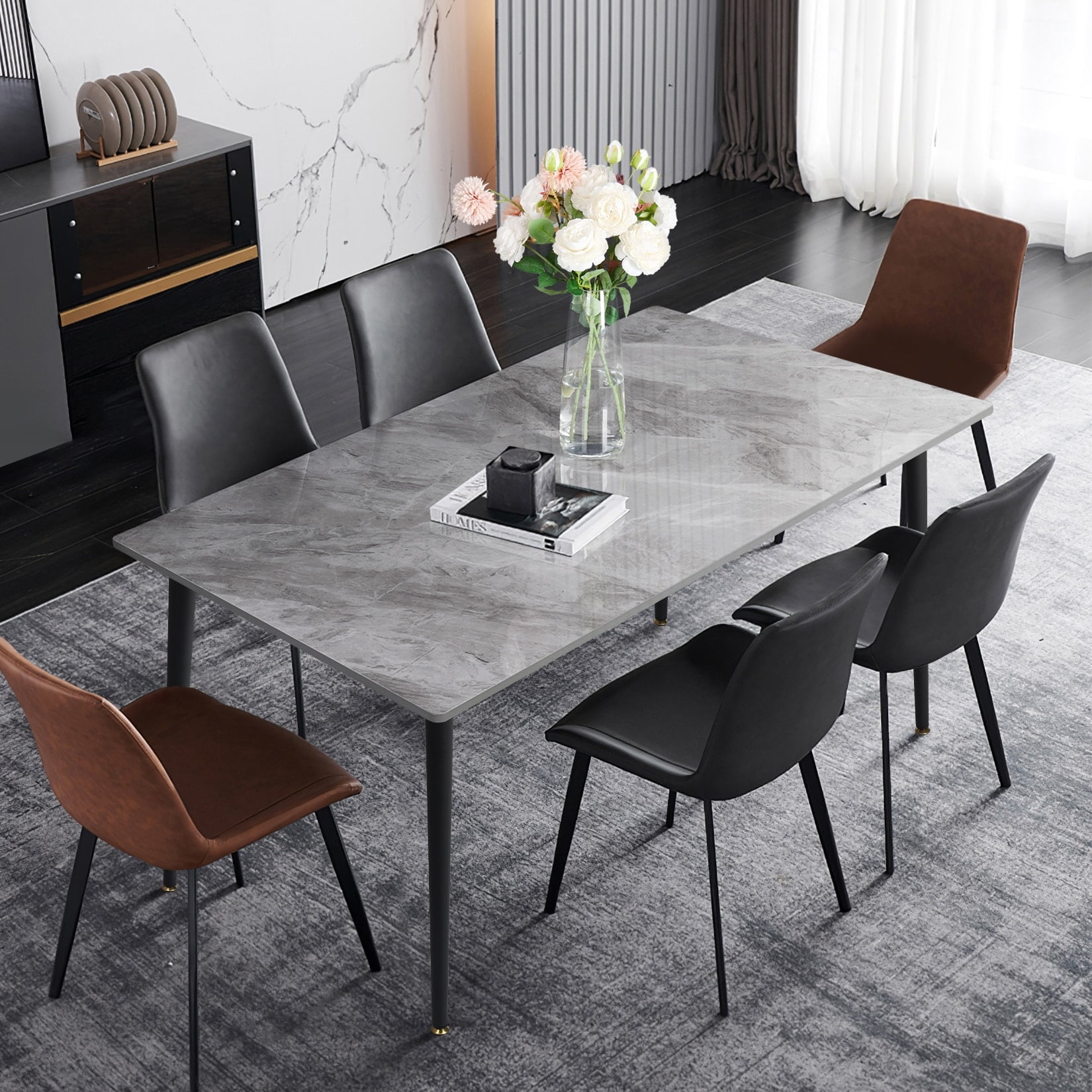 "Slate Marble Modern Rectangle Dining Table - 47.2"" x 27.5"" x 30 ...