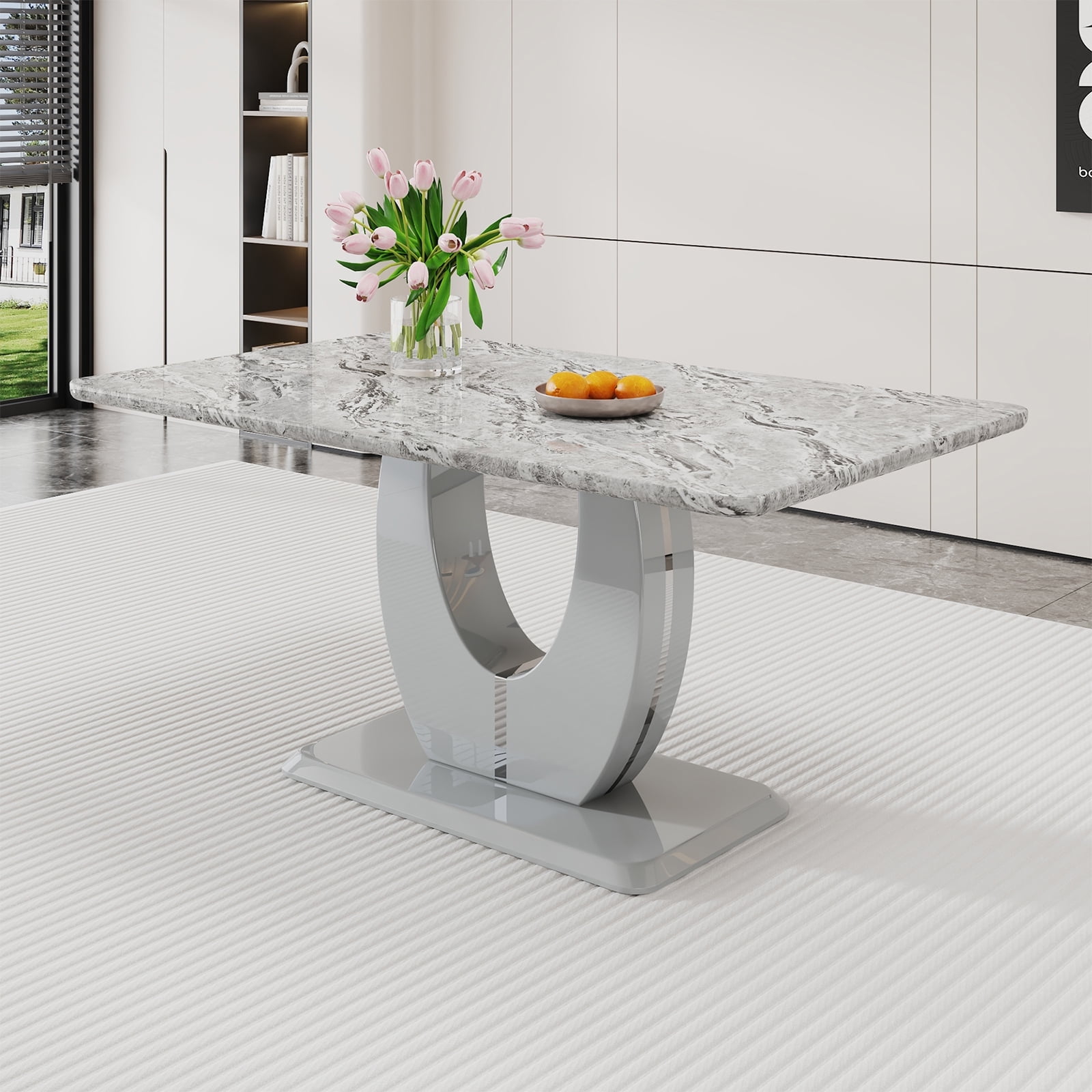 Marble Dining Table for 6 People，Sudica 63" Faux Marble Dining Room MDF ...