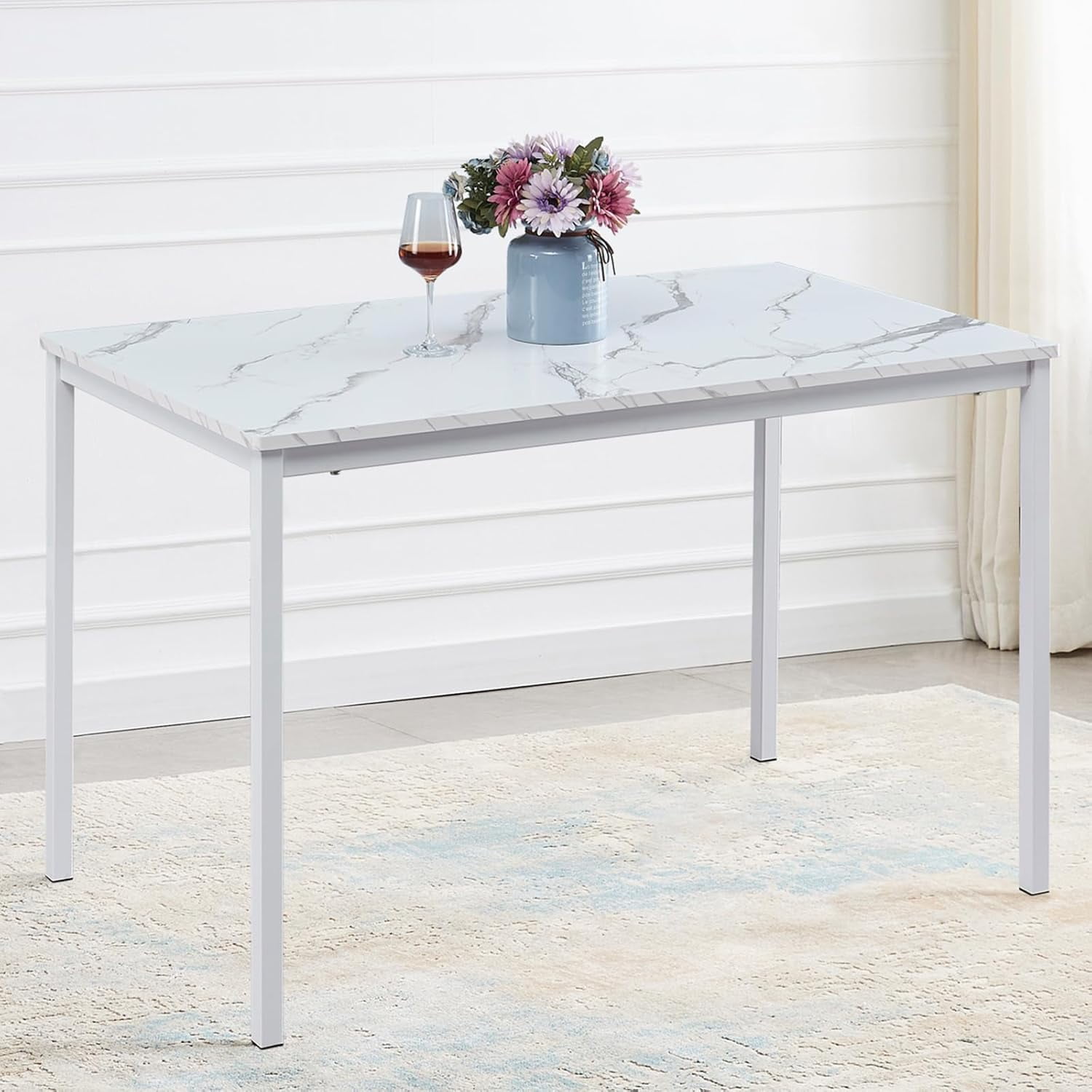 Marble Dining Table with MDF Top and Metal Frame,Rectangle Kitchen ...