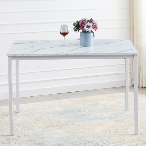 Marble Dining Table with MDF Top and Metal Frame,Rectangle Kitchen ...