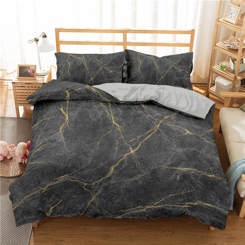 Marble Duvet Cover Gold Giltter Marble Print Bedding Set Microfiber ...