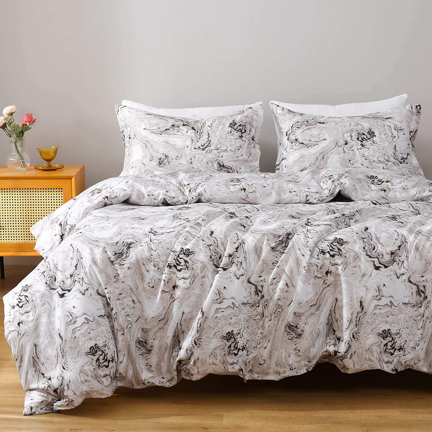 Marble Duvet Cover Queen Size 3 Pcs,White Marble Pattern Print Bedding ...