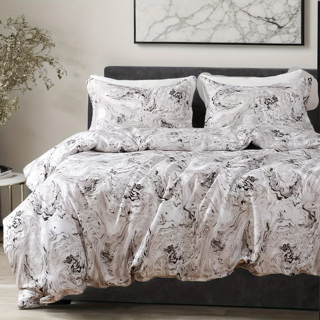 Marble Duvet Cover Queen Size 3 Pcs,White Marble Pattern Print Bedding ...