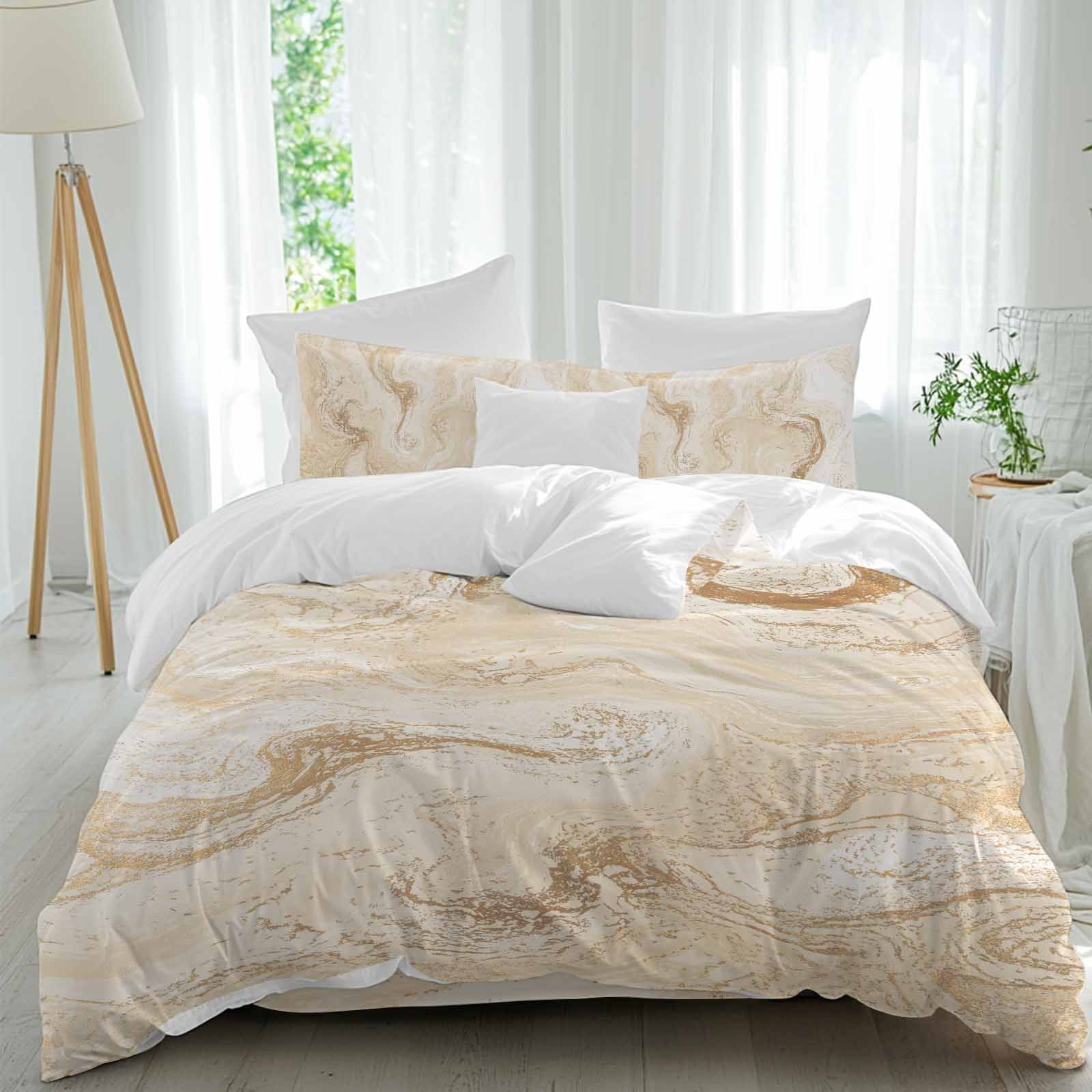 Marble Duvet Cover Set Queen Size Abstract Fluid Art Beige Brown Marble ...