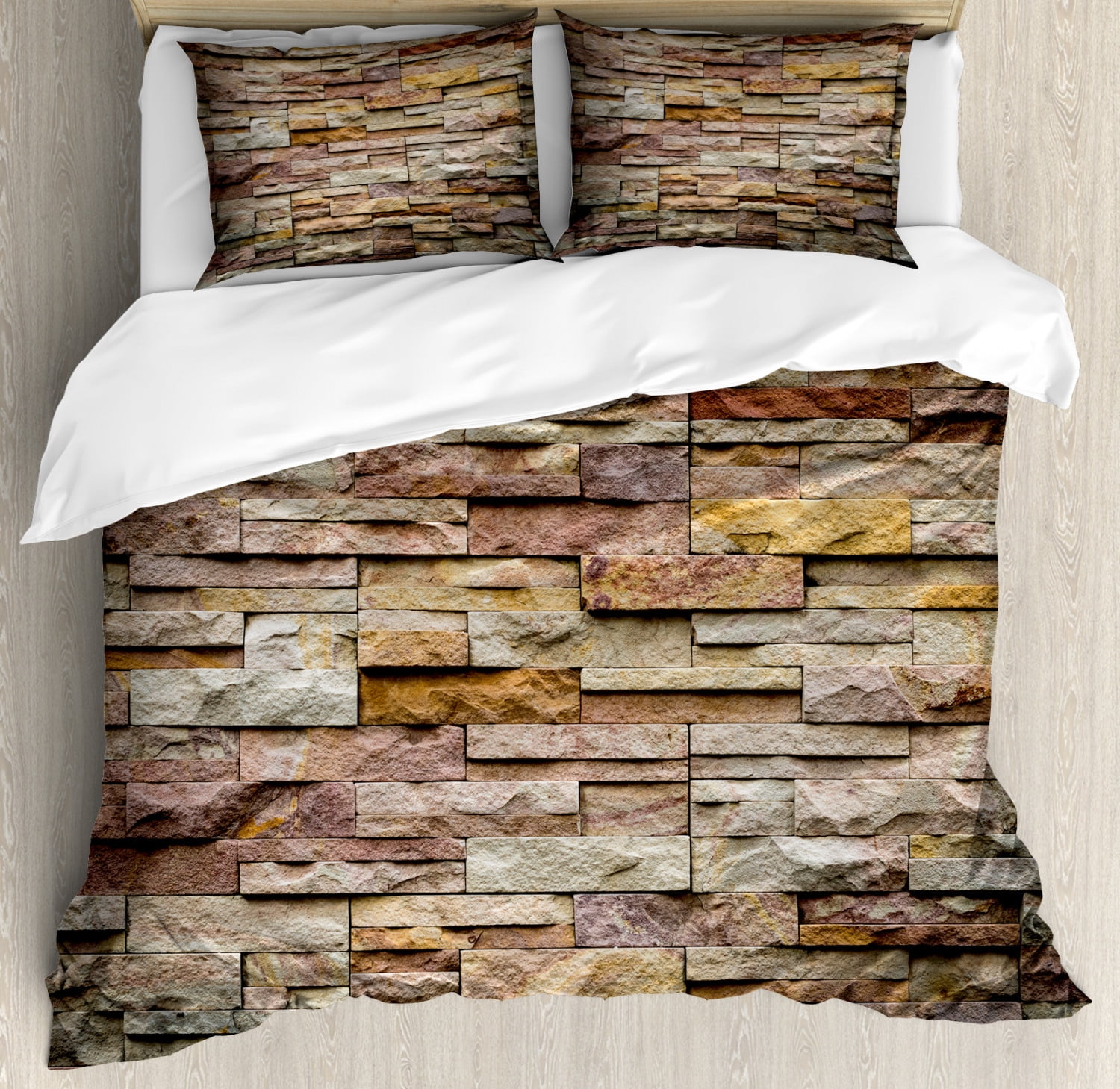 Marble Duvet Cover Set Queen Size, Urban Brick Slate Stone Wall with ...